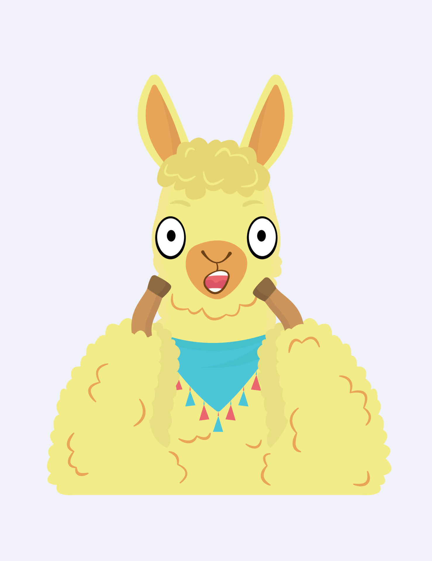 A unisex character. Cartoon fluffy scared or surprised llama with a ...