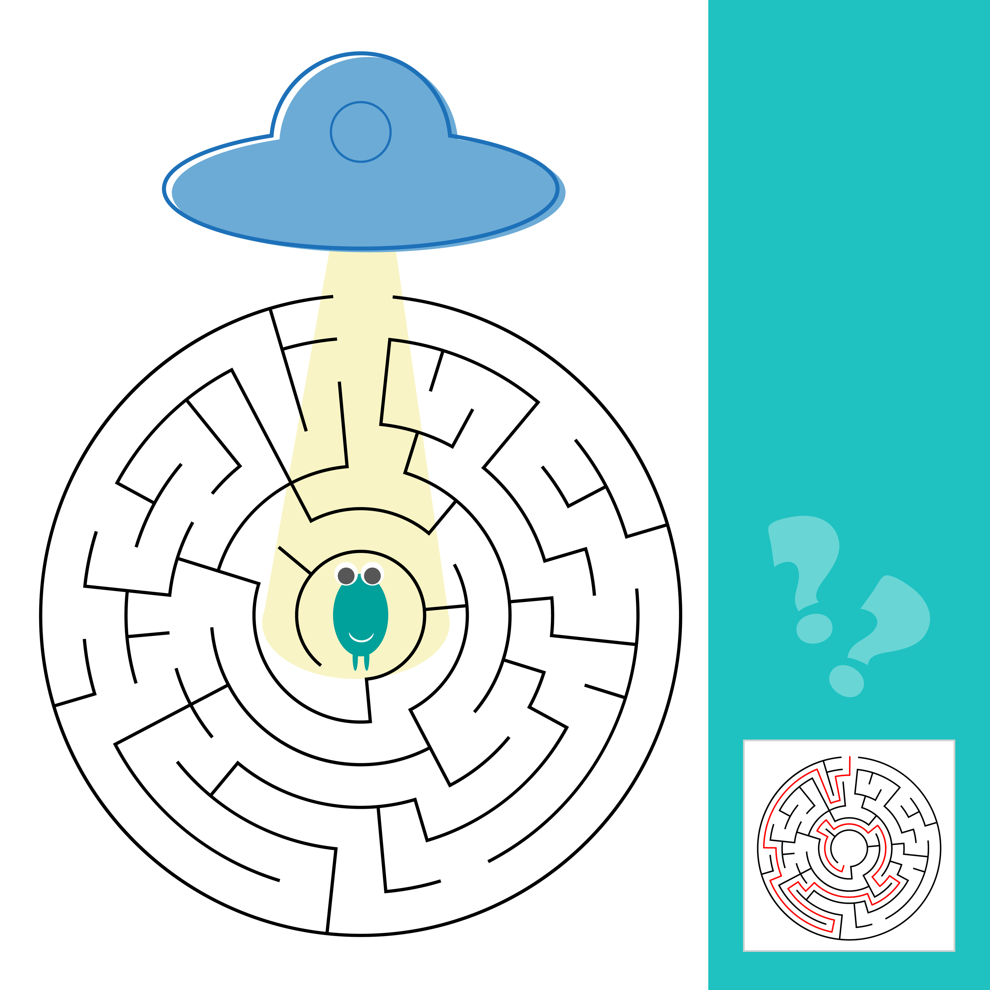 Labyrinth maze game with solution. Help alien to find path to UFO ...