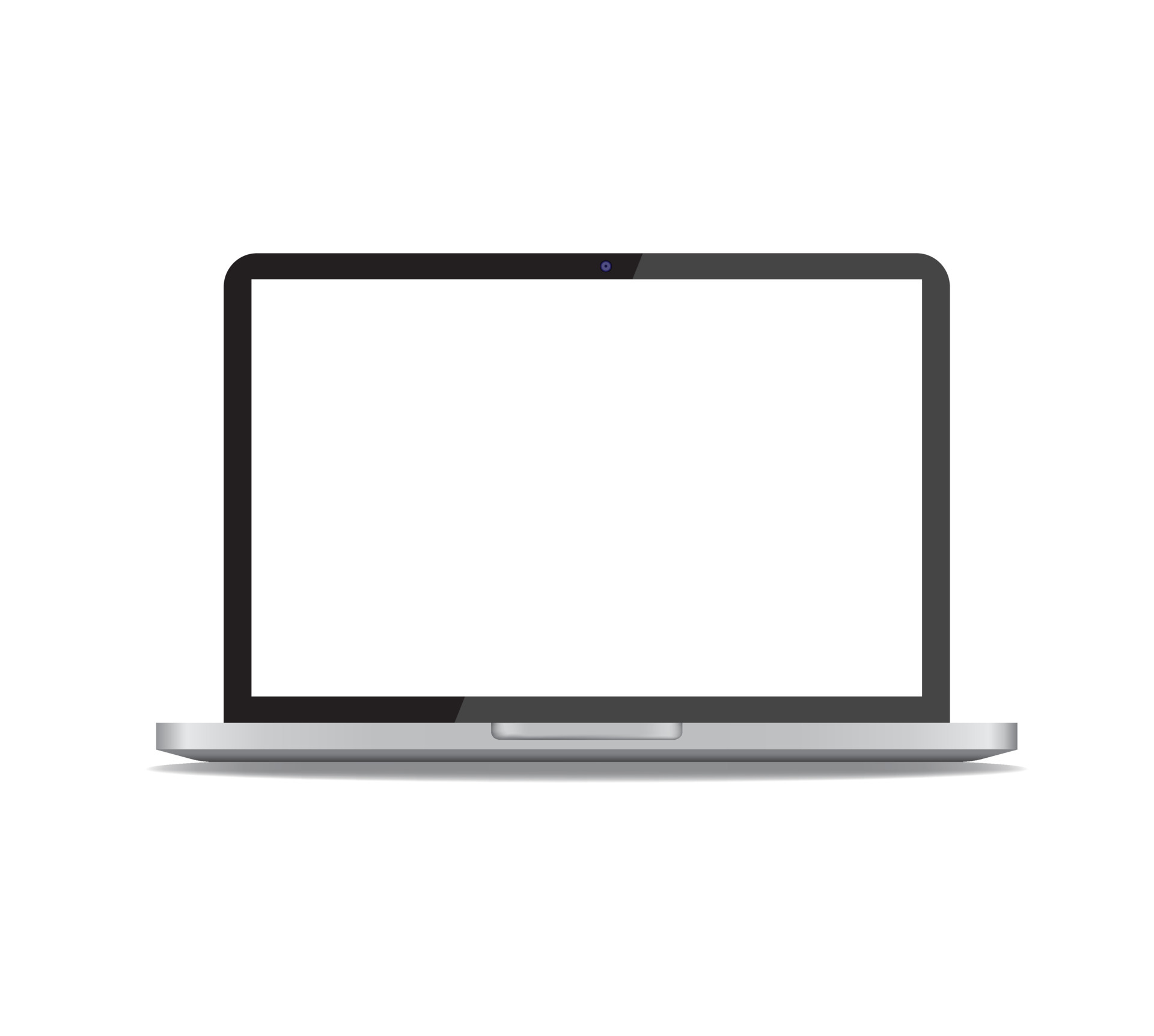 Realistic laptop in front view vector illustration isolated on white ...