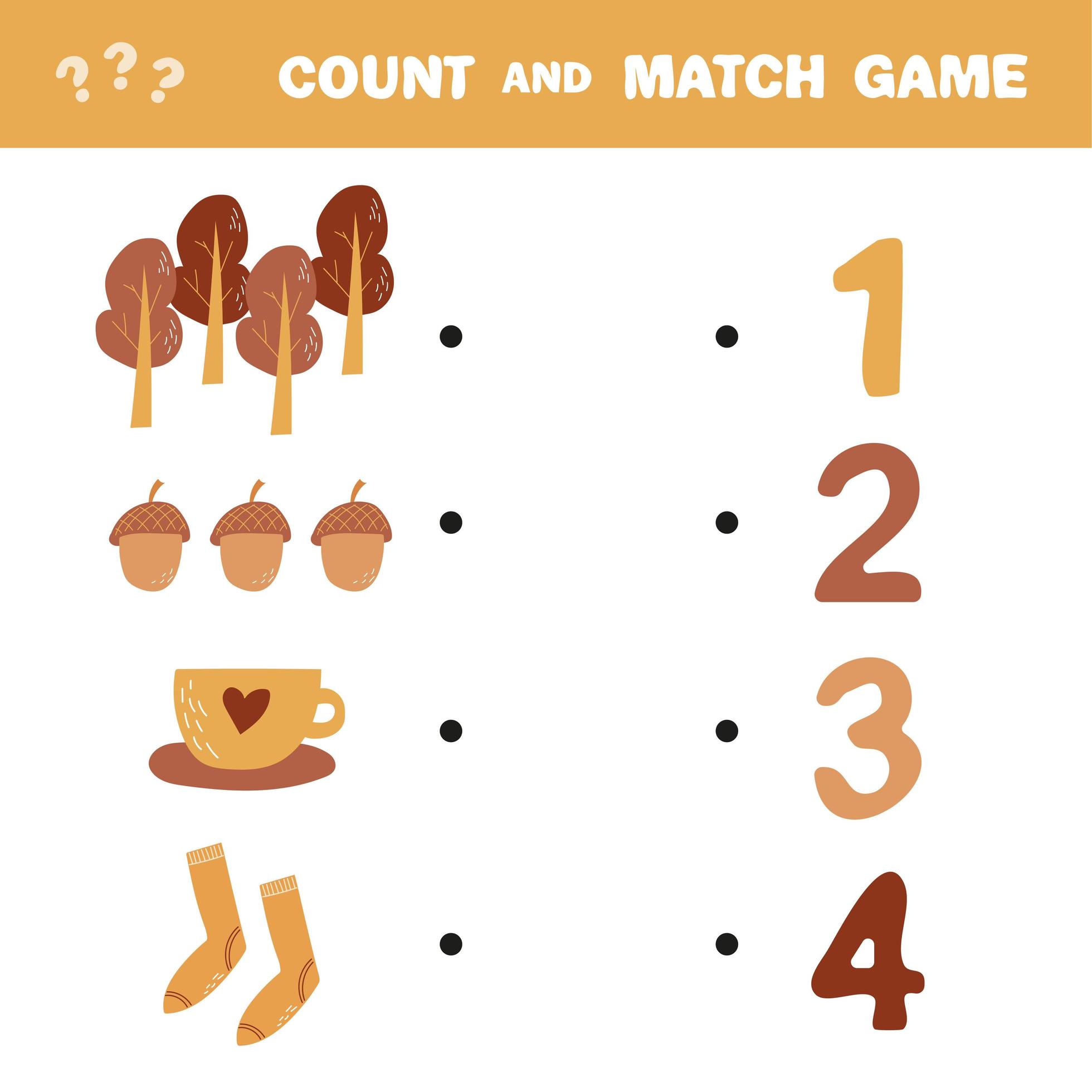 Count and match game. Count the amount autumn items and match with ...