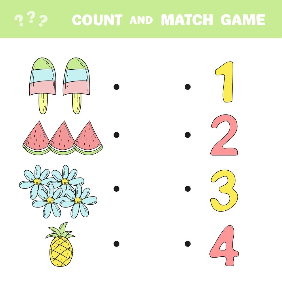 Count and match game. Count the amount of summer items and match with ...
