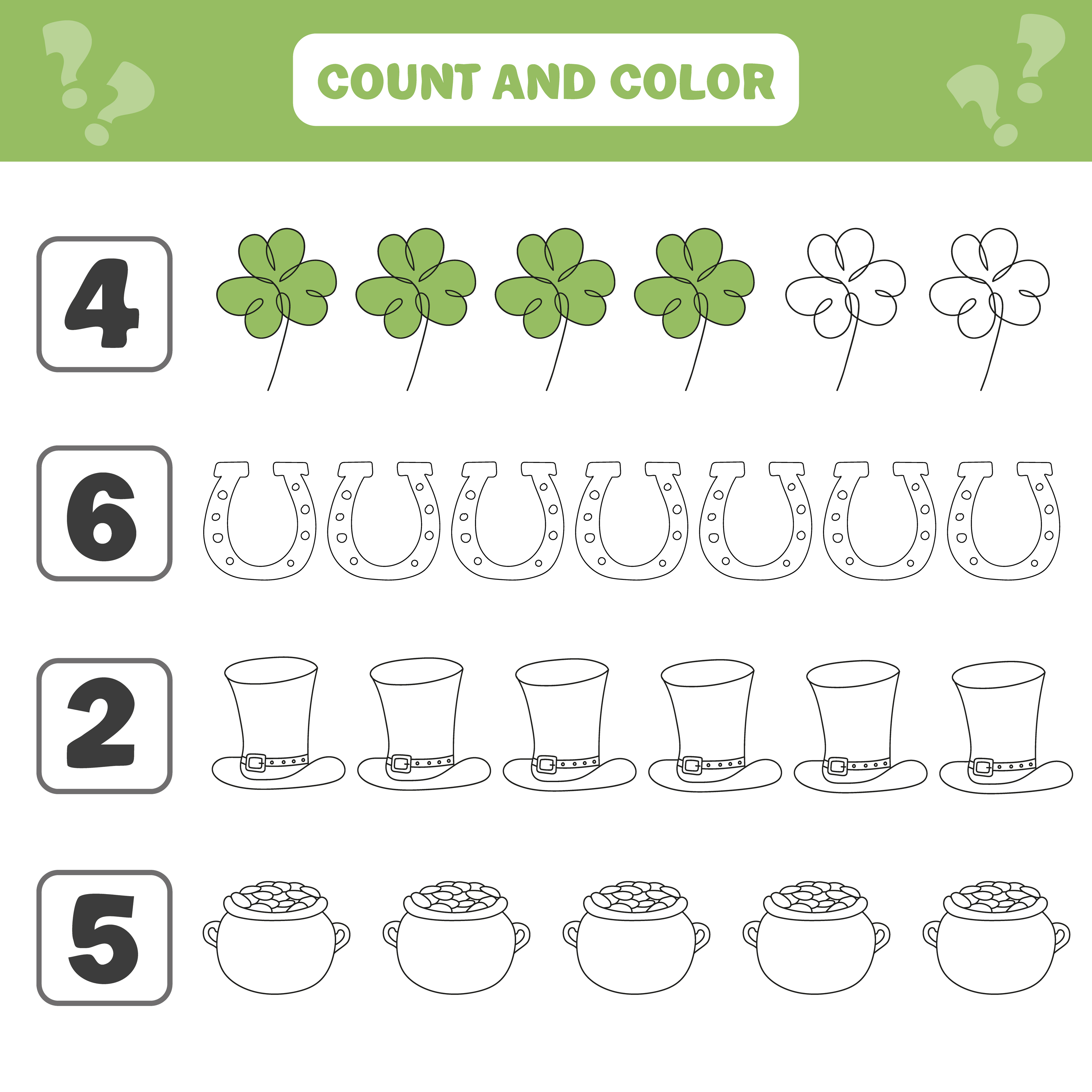 Count and color game for preschool children - Saint Patrick Day ...