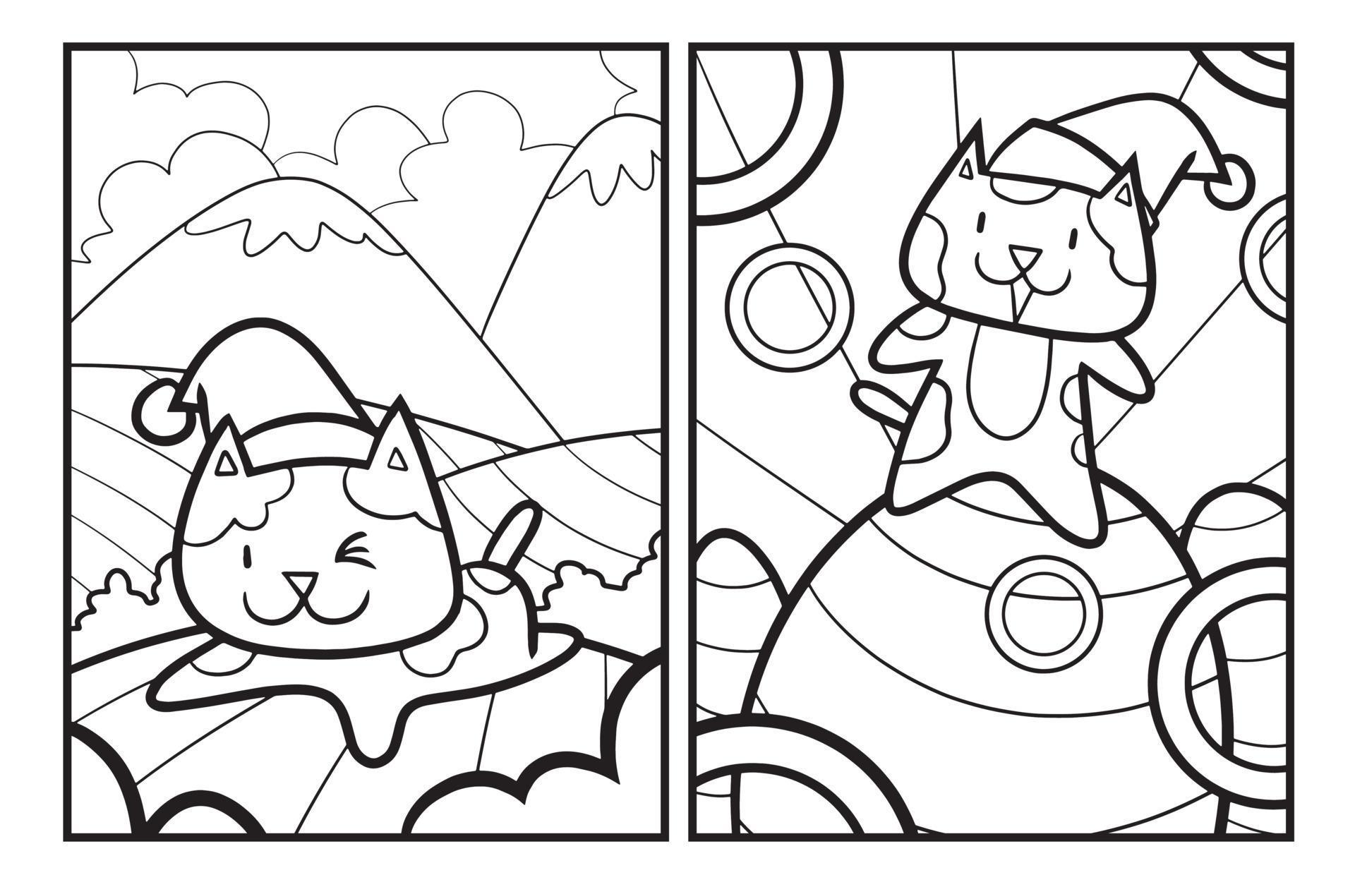 Cute christmas cat smiling coloring pages 4600081 Vector Art at Vecteezy