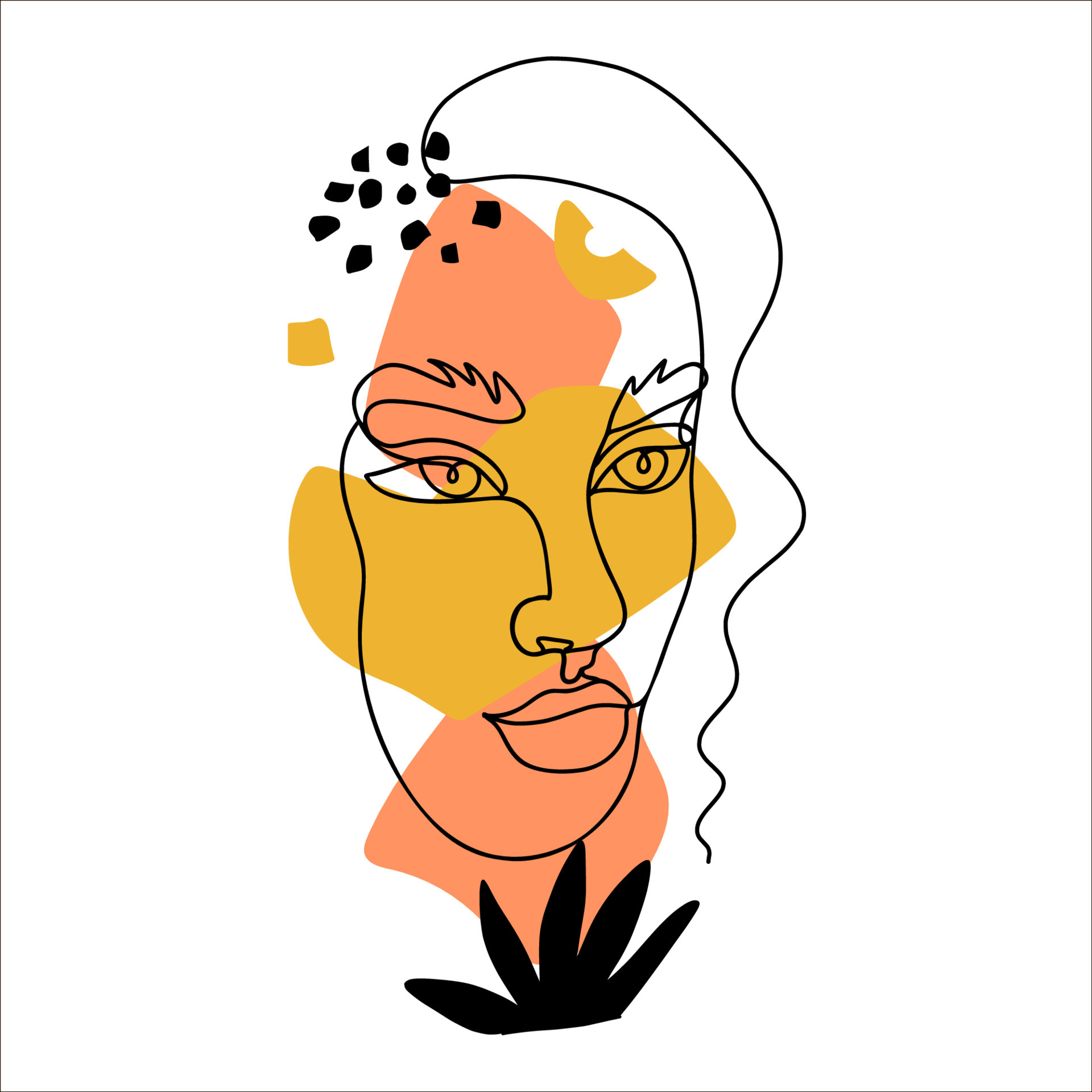 Creative Contemporary Woman Face And Floral Elements One Continuous