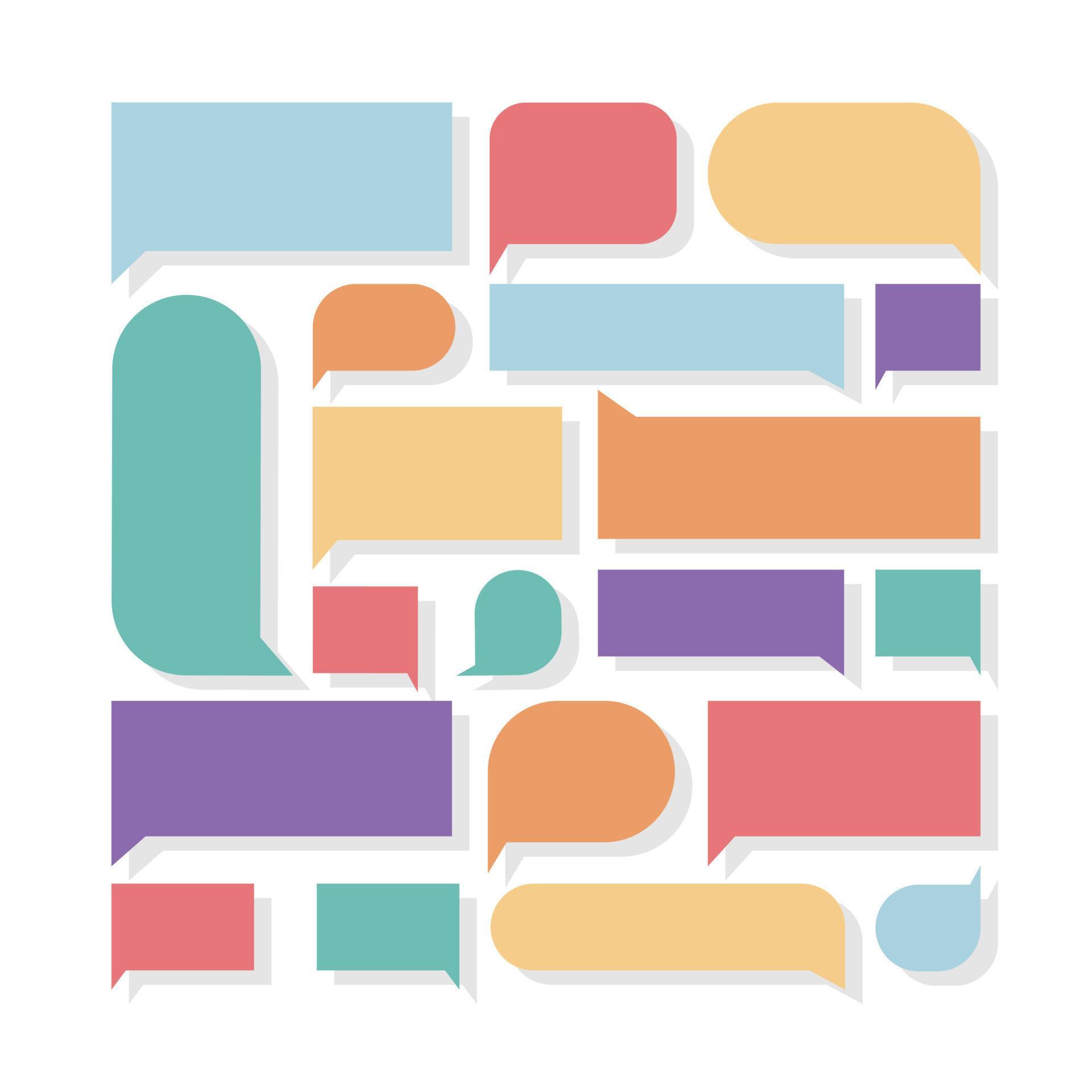 Set of cloud speech bubbles of different shapes, sizes and colours ...