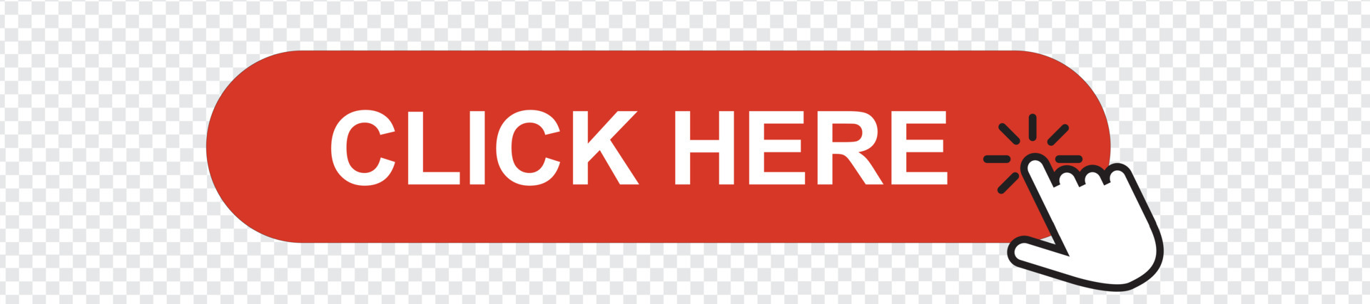 Click here red button with hand cursor. Button with hand pointer clicking. Click here banner ...