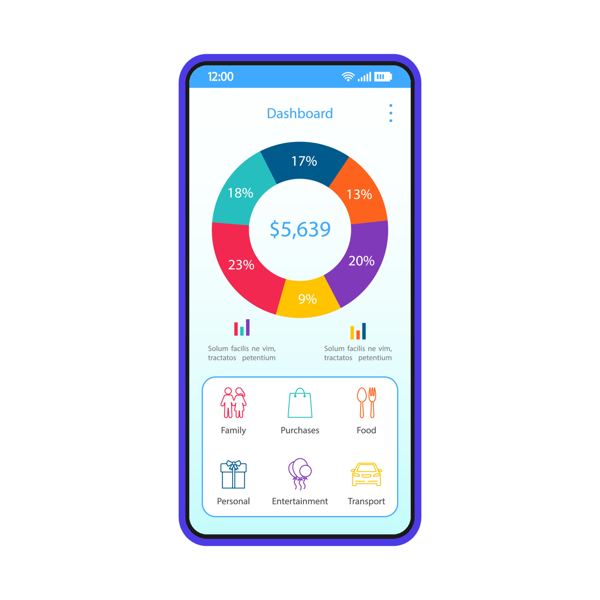 Smartphone dashboard interface vector template. Mobile app productivity ... Smartphone dashboard interface vector template. Mobile app productivity ...