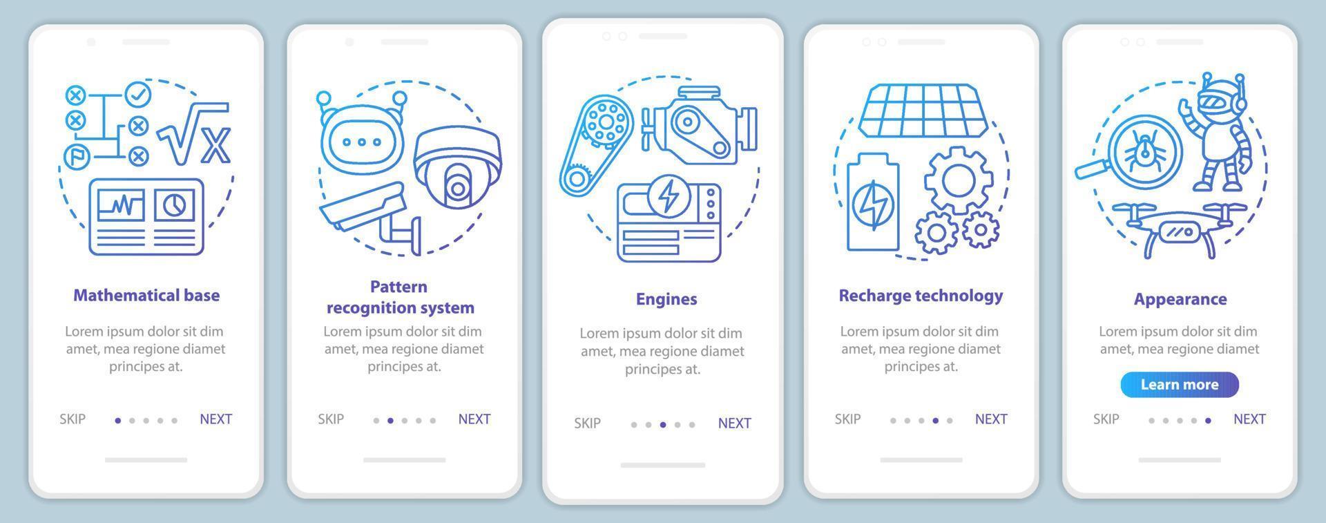 Technology In Robotics Onboarding Mobile App Page Screen Vector Template Engineering Autonomous