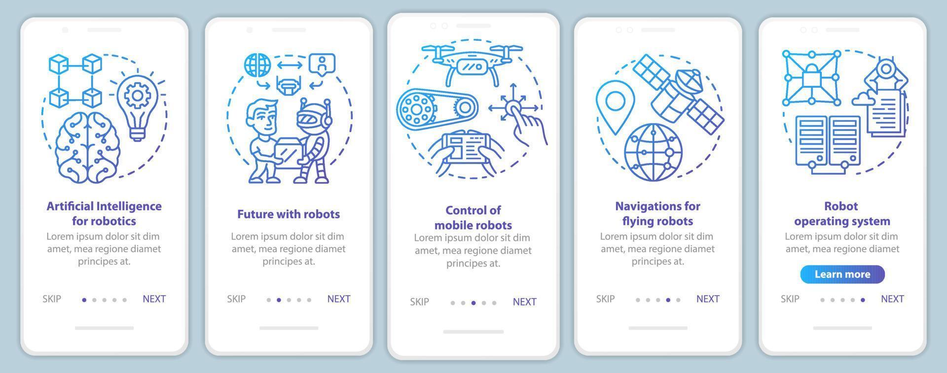 Robotics Courses Onboarding Mobile App Page Screen Vector Template Learning Robot Control