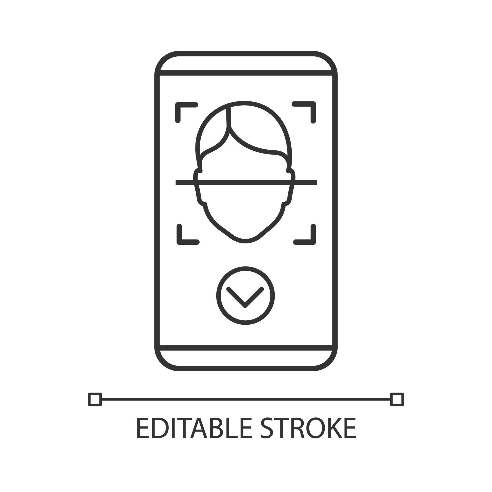 Face Scan Approved Linear Icon Face Scan Protection Mobile App Thin Line Illustration Facial