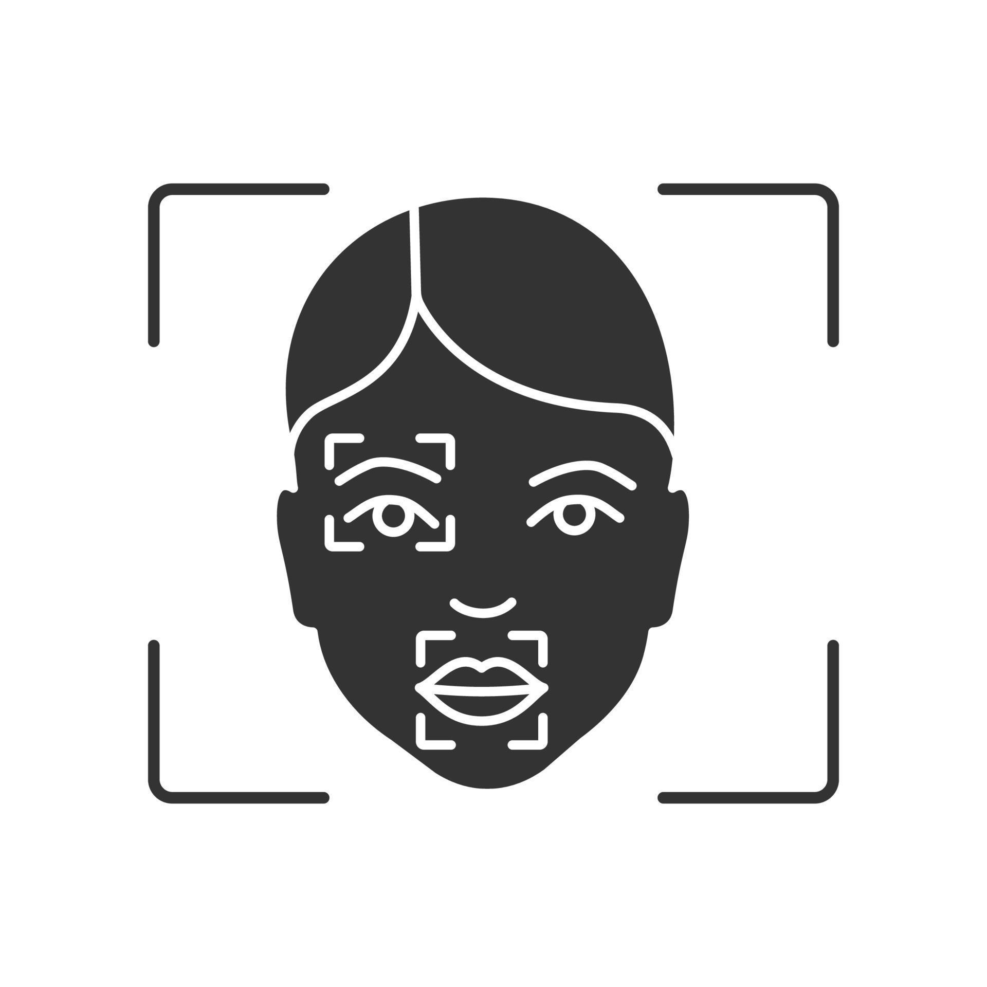 Face scanning procedure glyph icon. Silhouette symbol. Facial ...