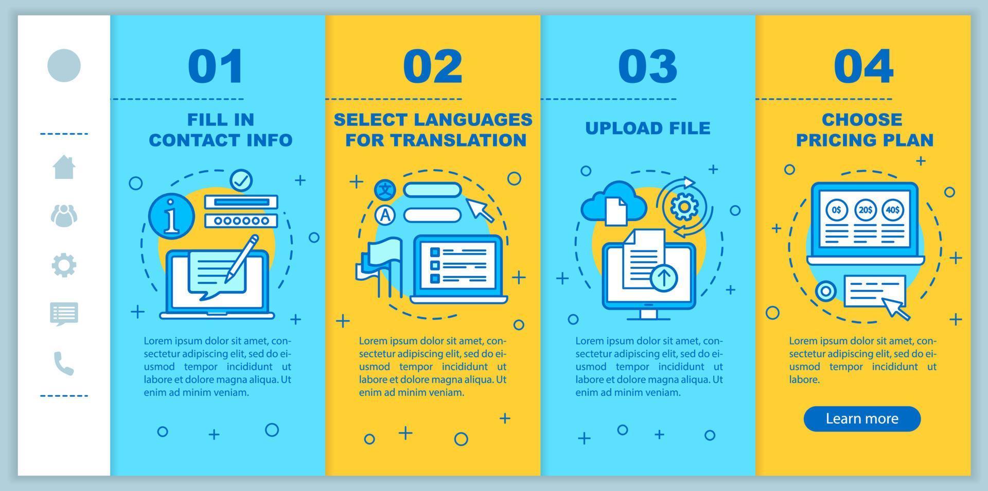 Translation Service Onboarding Mobile Web Pages Vector Template Upload