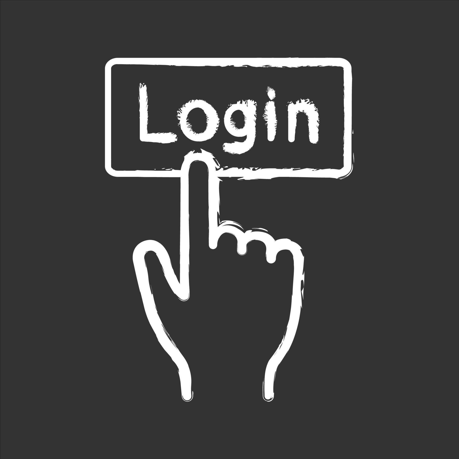 Login button click chalk icon. Authorization. Hand pressing button. Isolated vector chalkboard ...