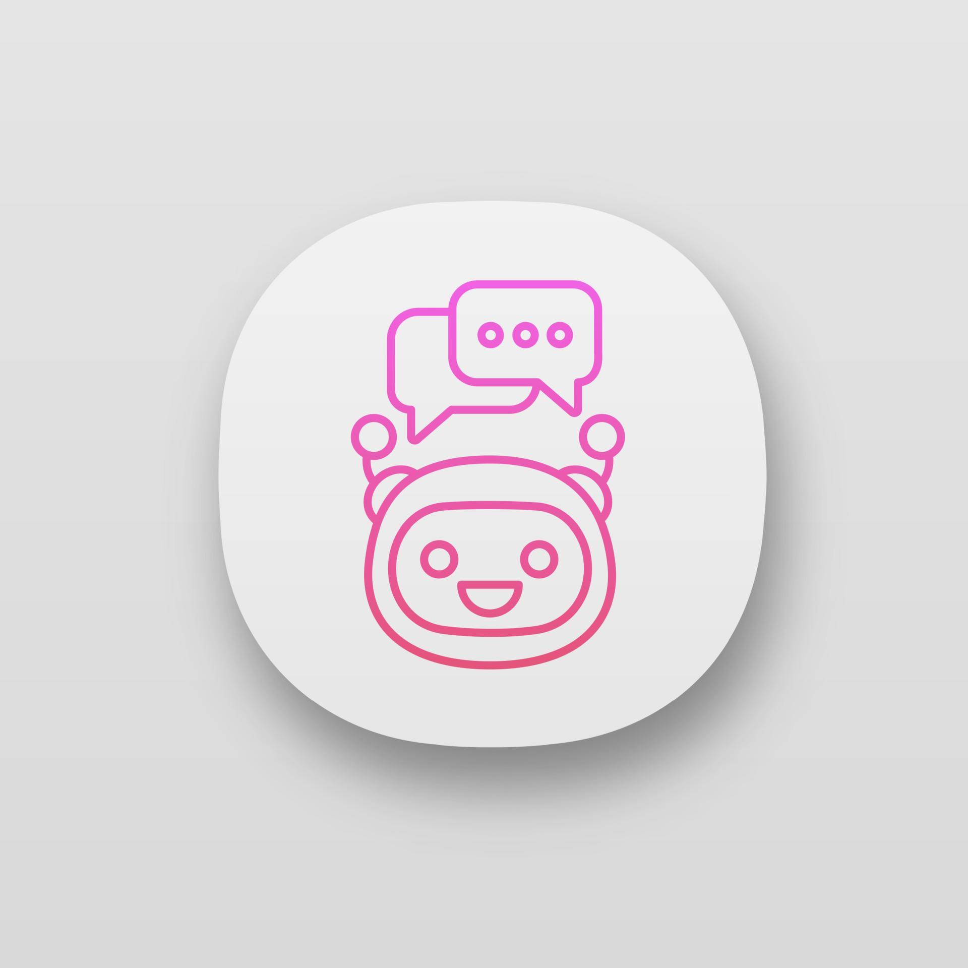 Chatbot with speech bubbles app icon. UI UX user interface. Modern robot. Talkbot typing answer ...