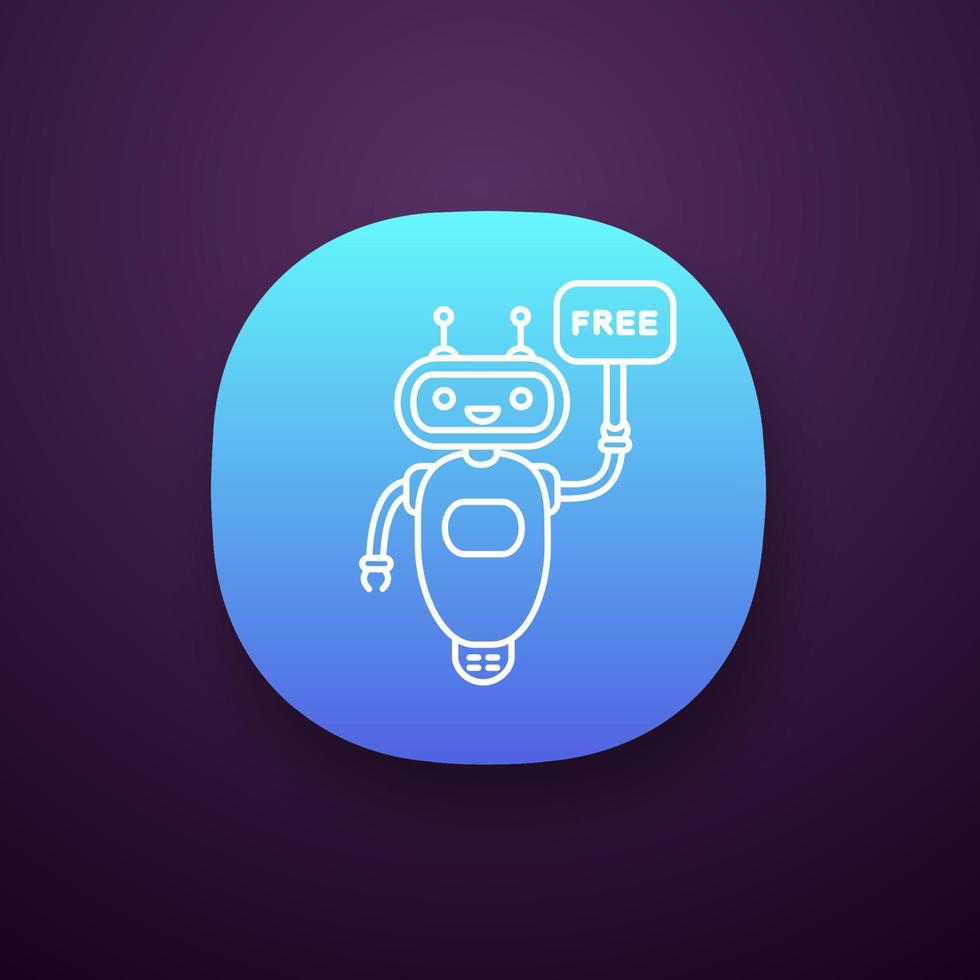 Chatbot with free in speech bubble app icon. UI UX user interface. Free customer support talkbot ...