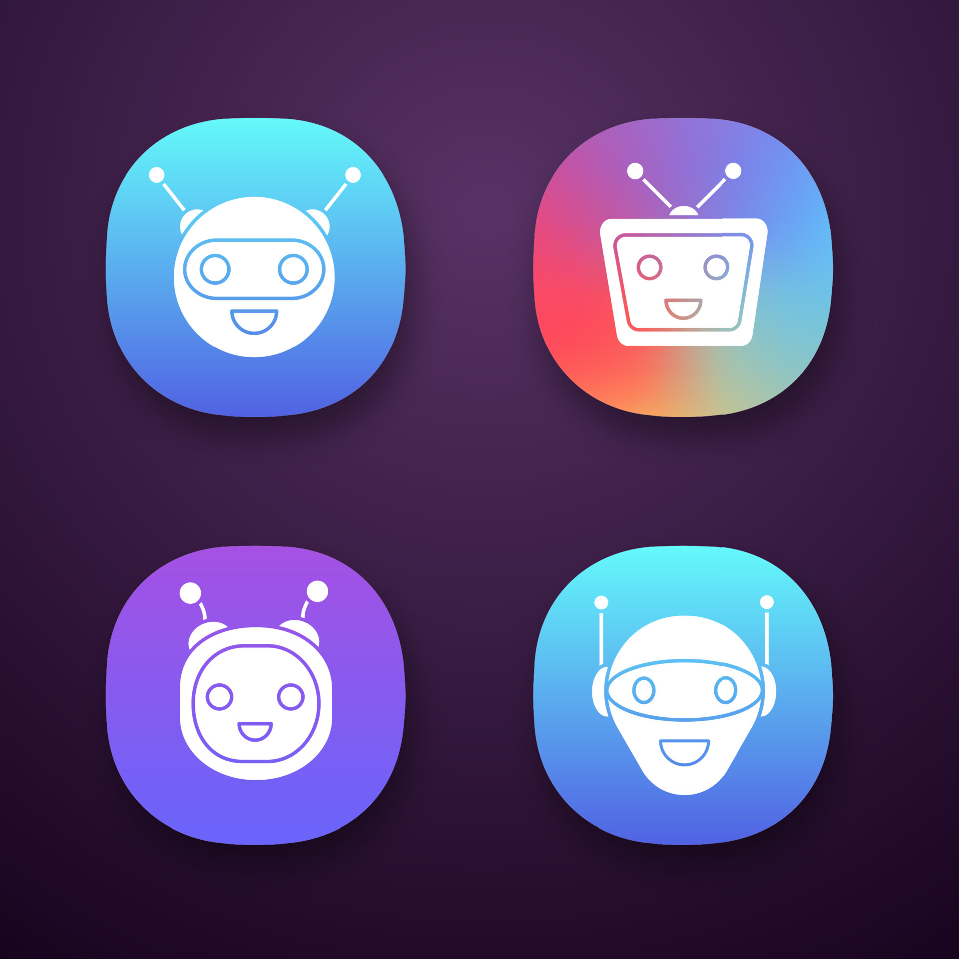 Chatbots App Icons Set Ui Ux User Interface Talkbots Laughing Virtual Assistants