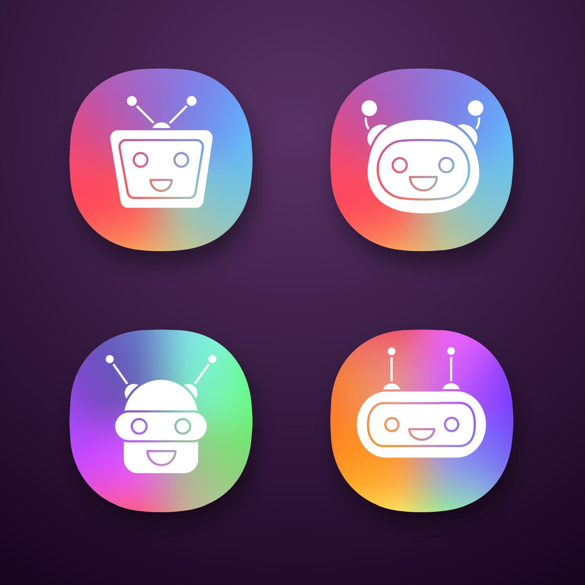 Chatbots App Icons Set Ui Ux User Interface Talkbots Laughing Virtual Assistants