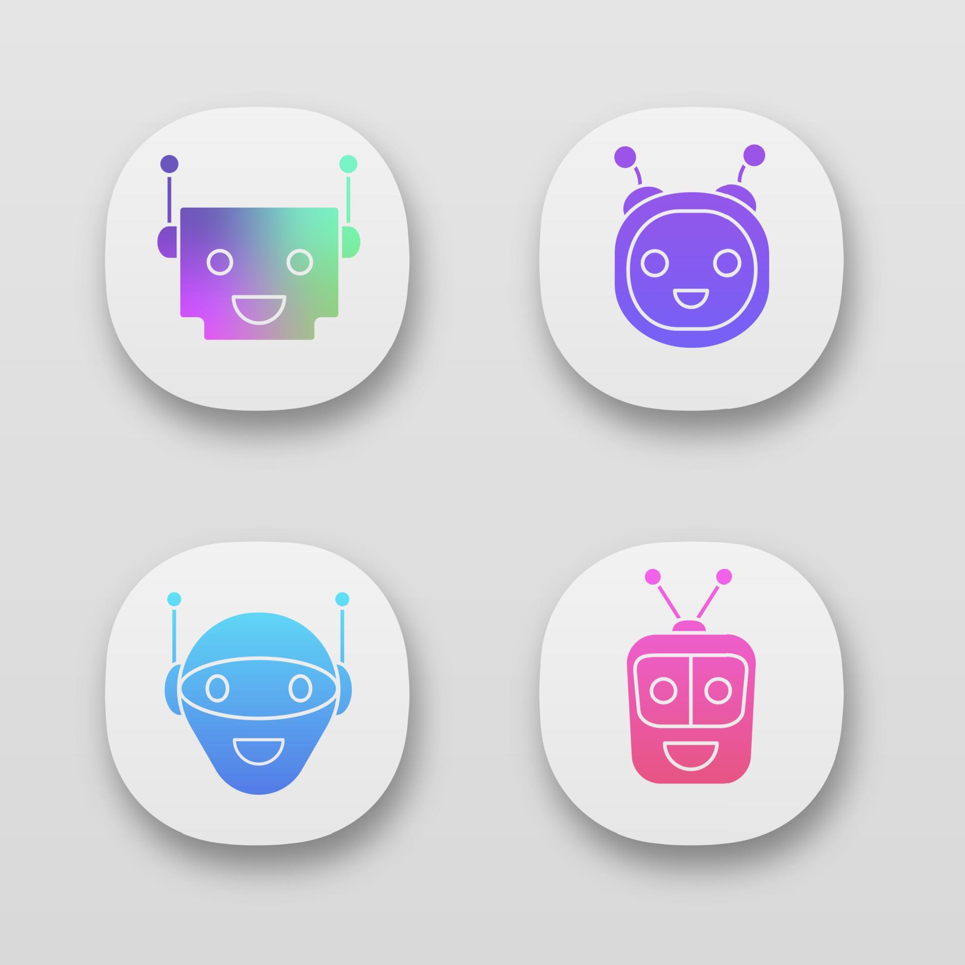 Chatbots app icons set. UI UX user interface. Talkbots. Laughing ...