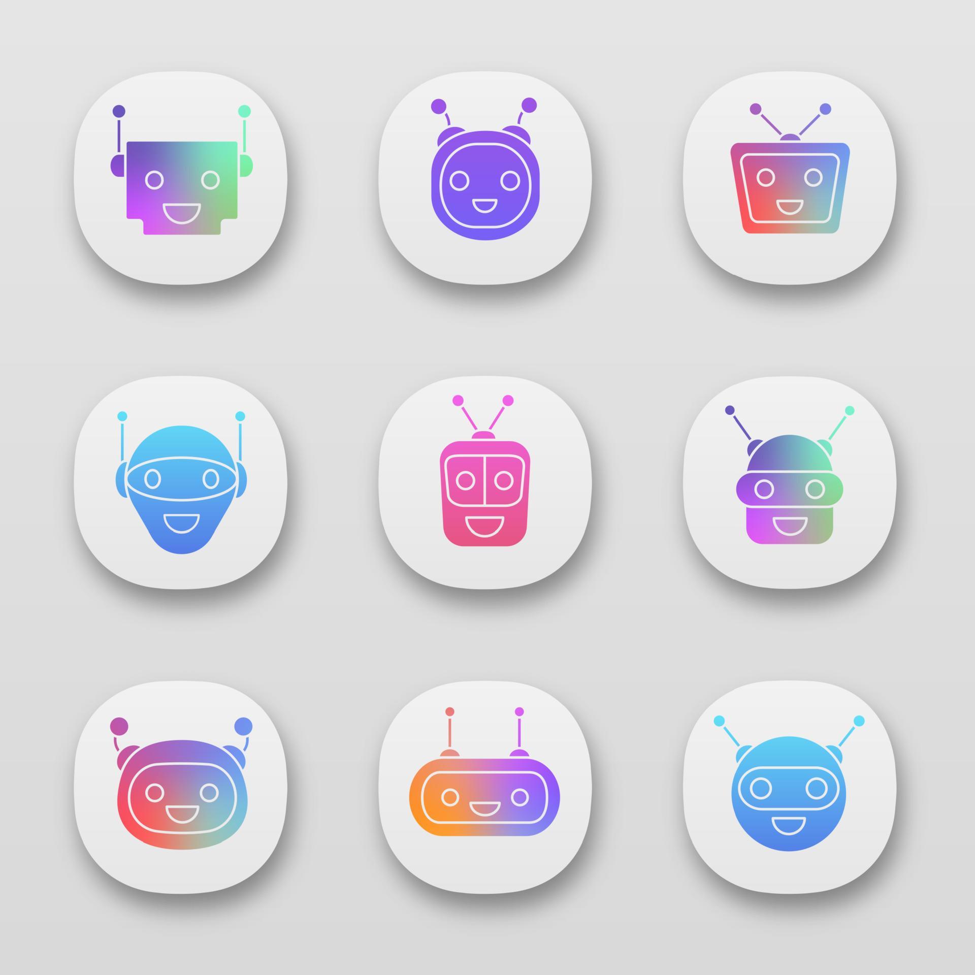 Chatbots App Icons Set Ui Ux User Interface Modern Robots Emojis