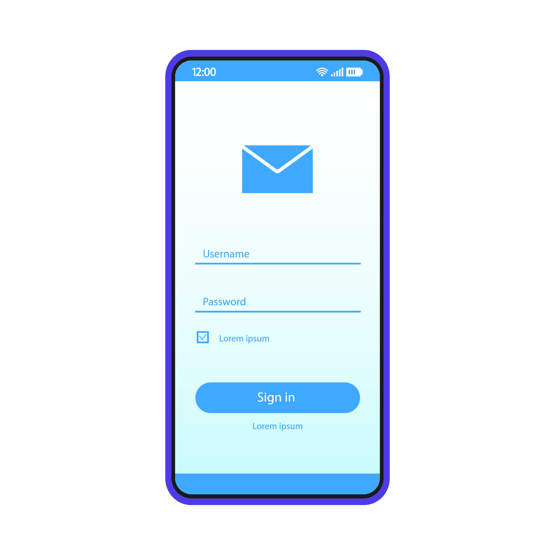 Email sign in smartphone page vector template. Mobile app interface ... Email sign in smartphone page vector template. Mobile app interface ...