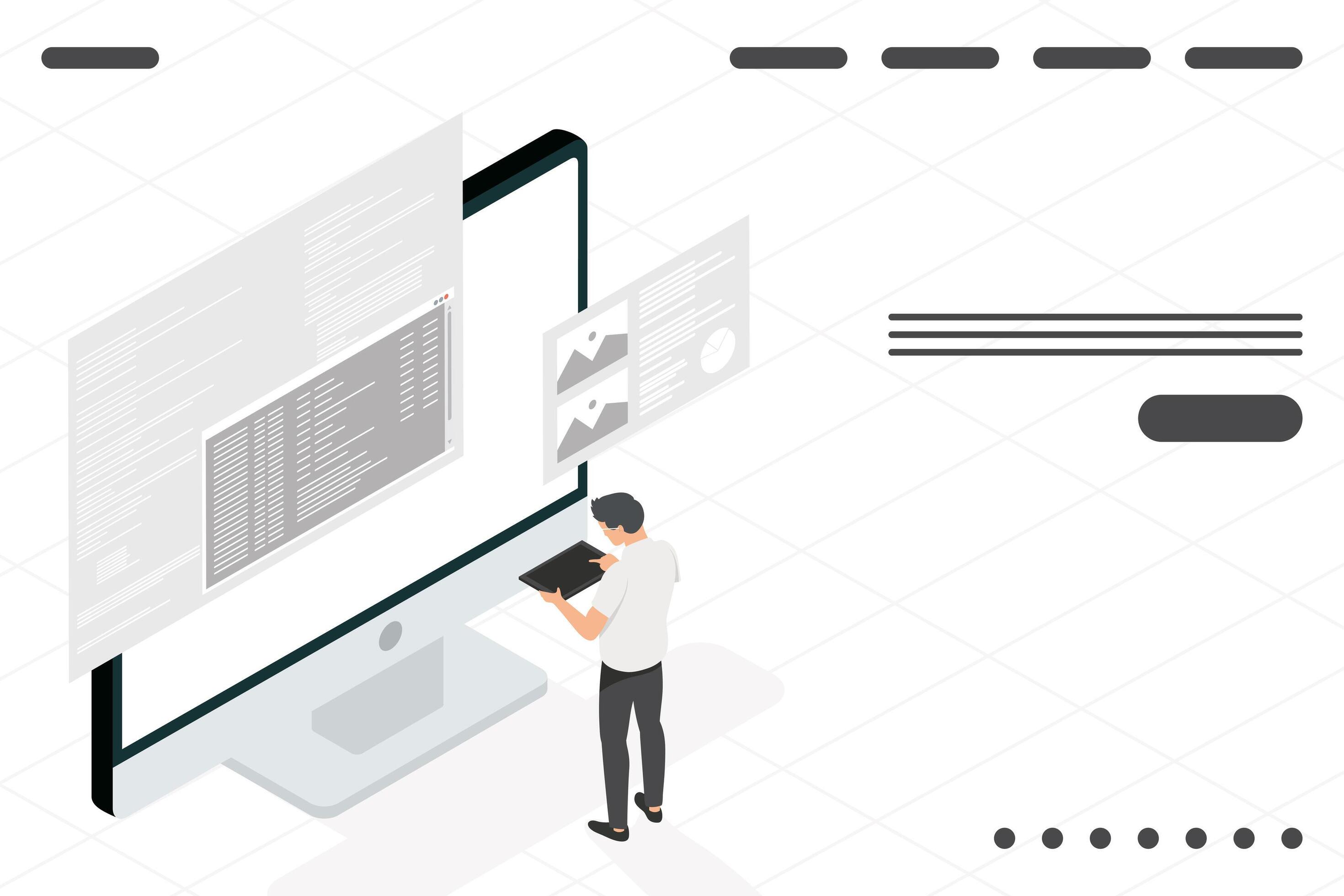 software developer in desktop 4622675 Vector Art at Vecteezy