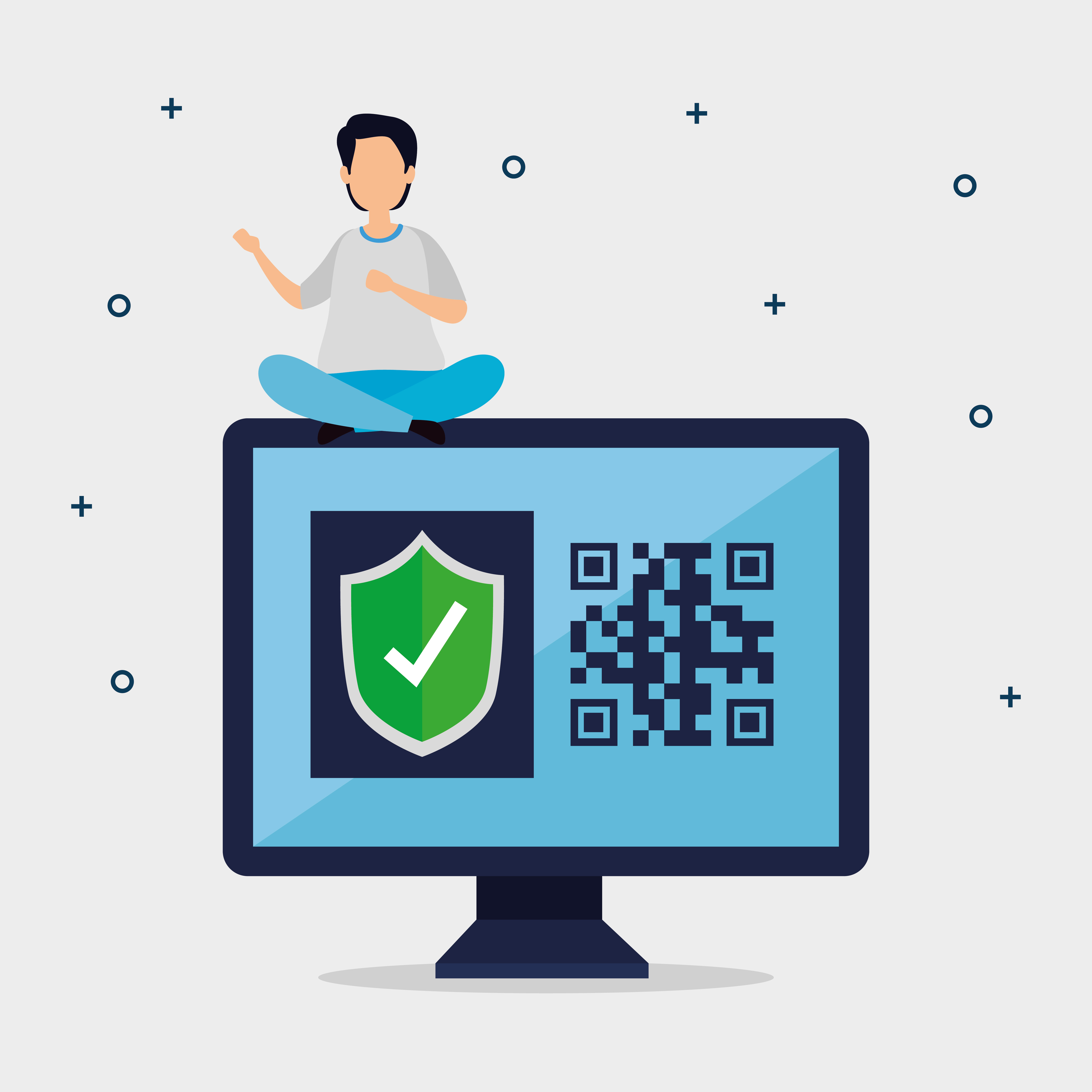 scan code qr in computer with man and icons 4626166 Vector Art at Vecteezy