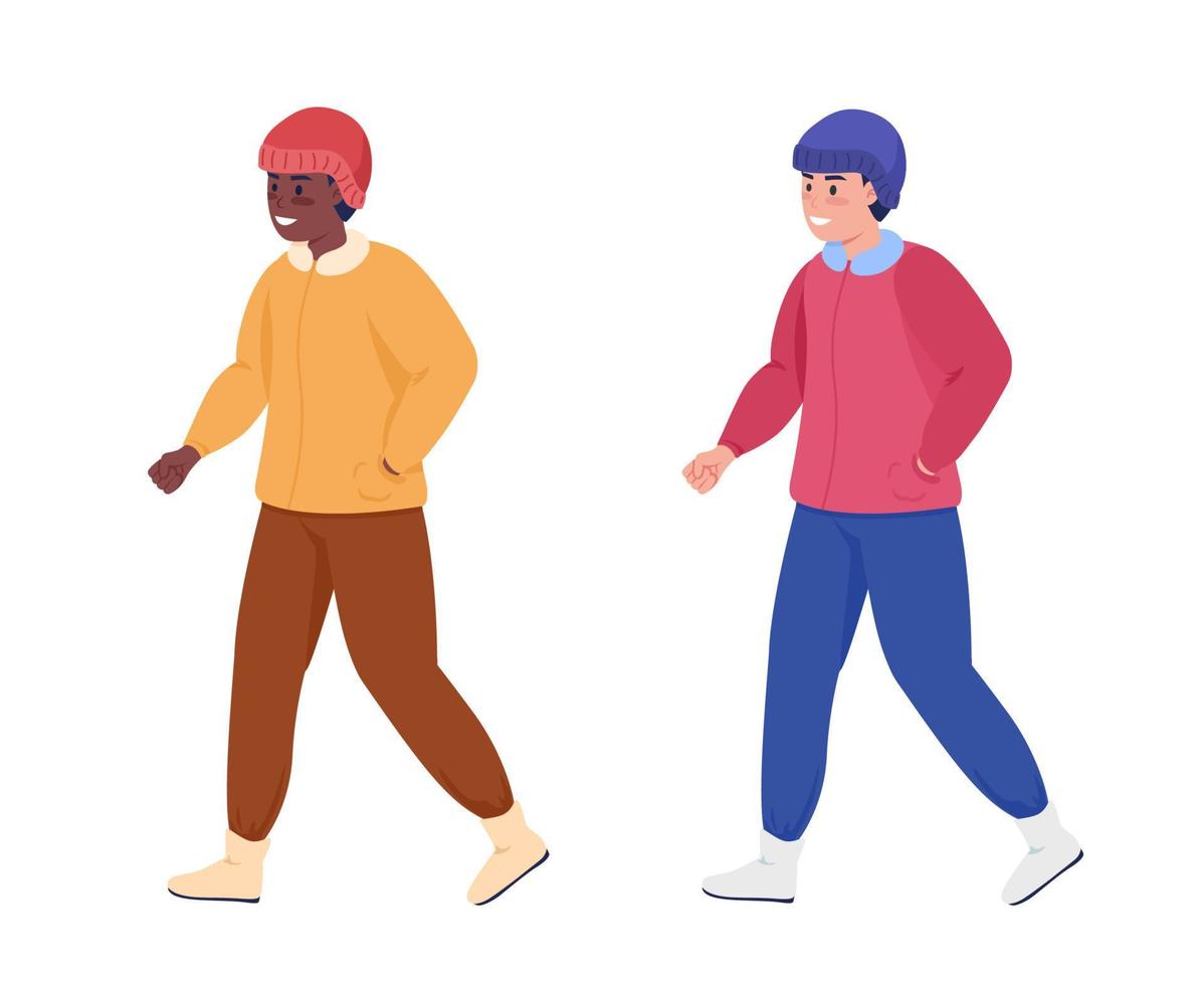 Man In Coat Enjoys Walk Semi Flat Color Vector Character Set Posing Figures Full Body People