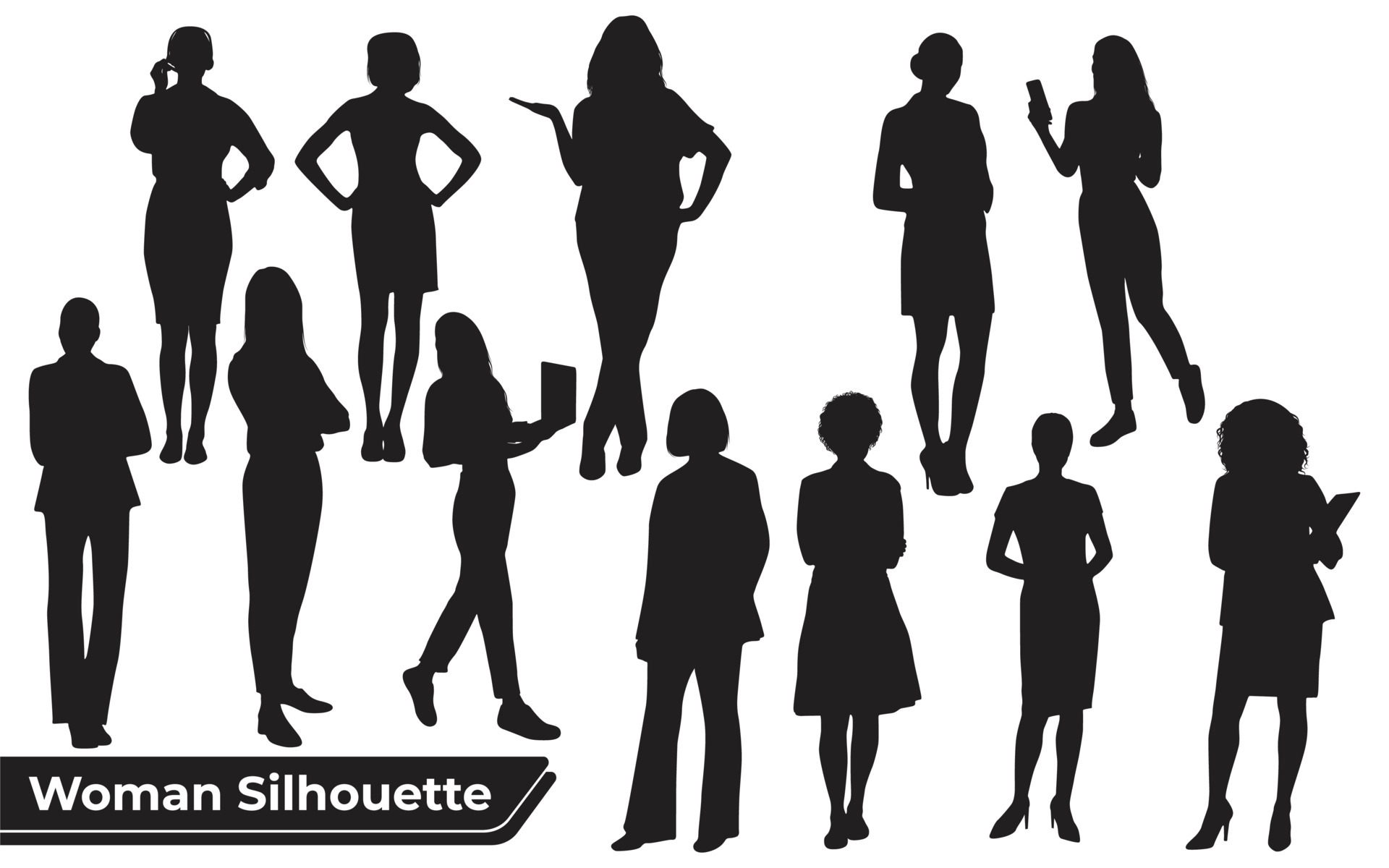 Collection of Stylish Woman silhouettes in different poses 4637220 ...