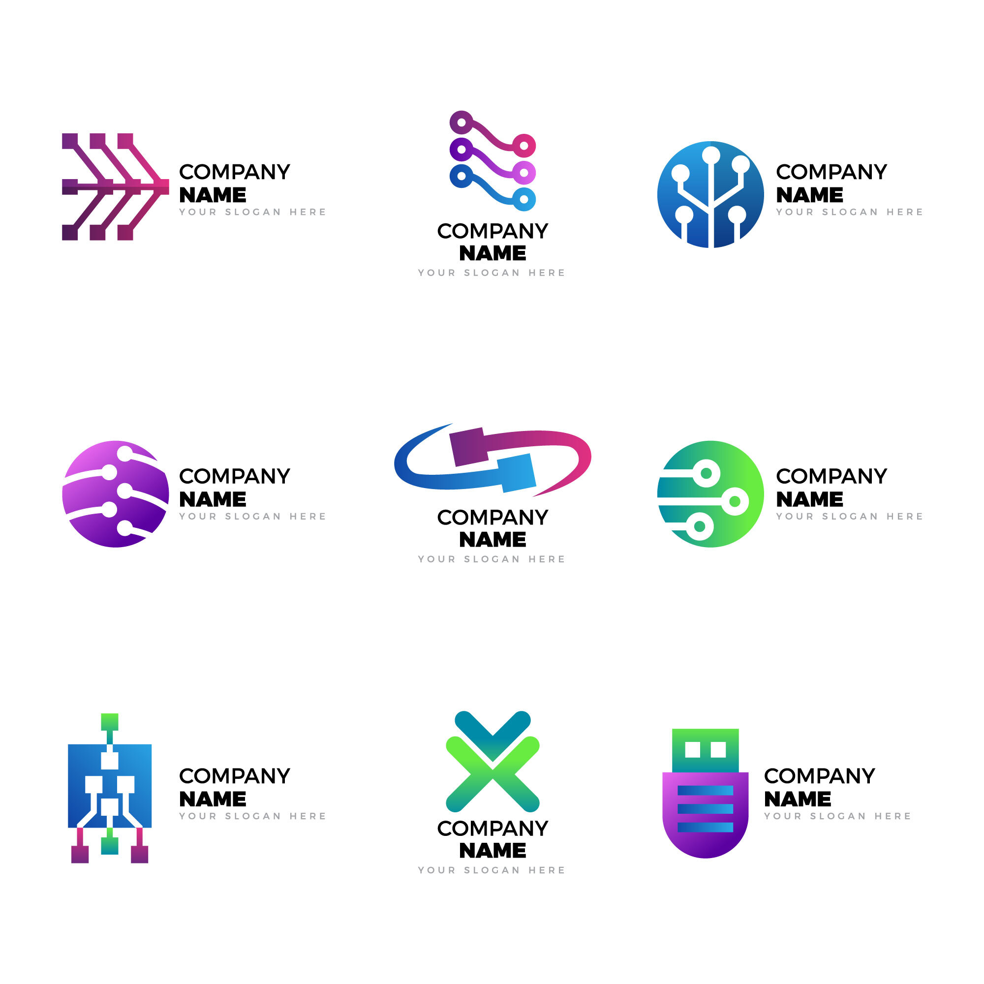 Technology Company Logo Set 4644325 Vector Art at Vecteezy