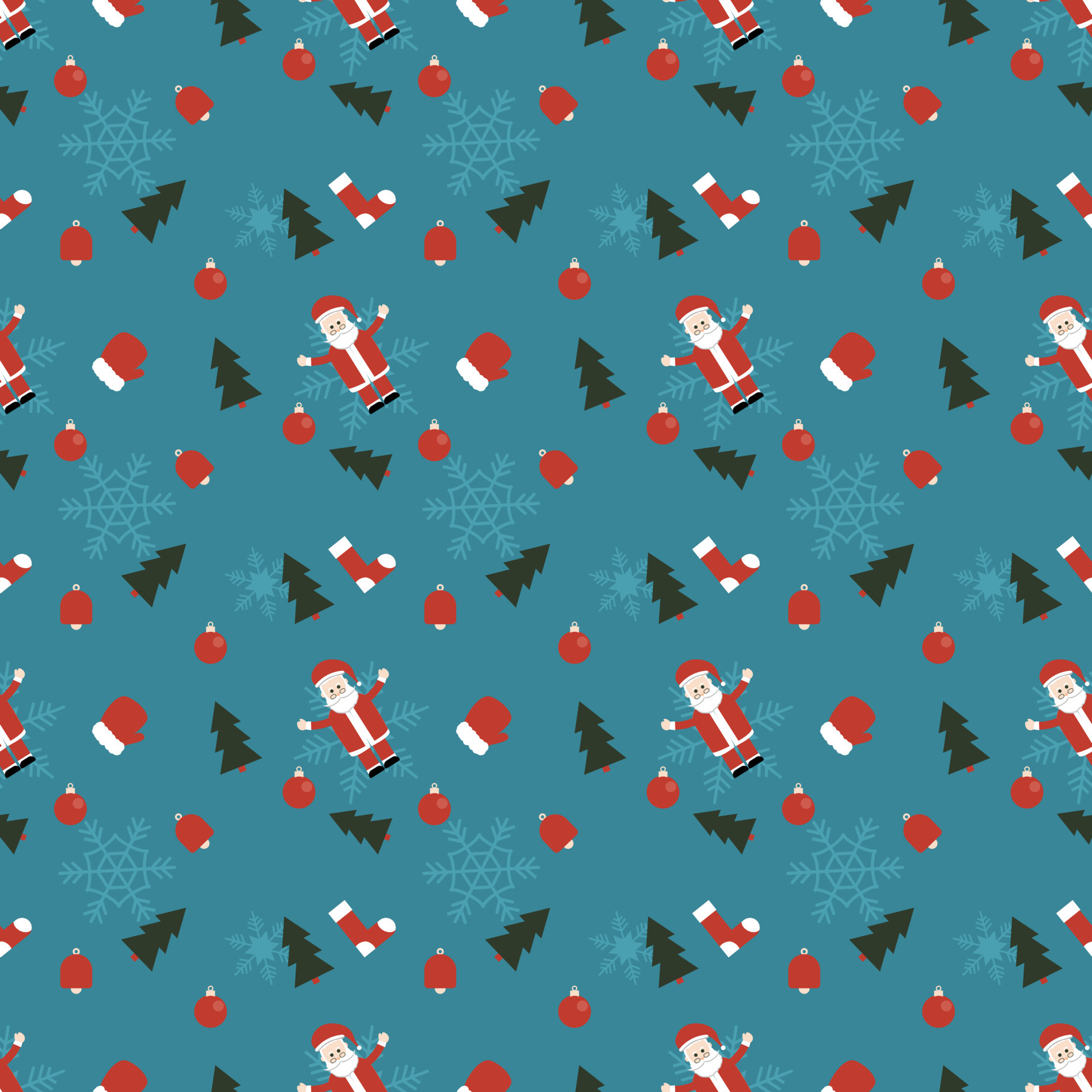 Santa Claus, bell, decorative ball, Christmas tree, vector repeat ...