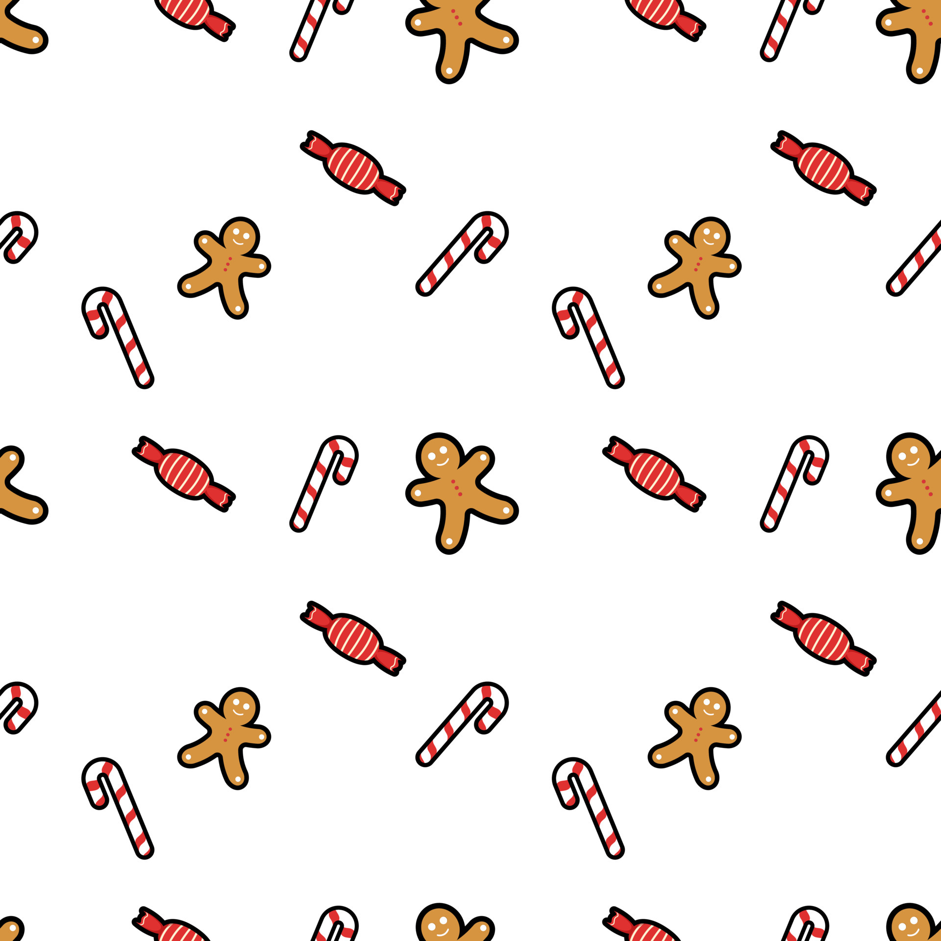 Candy cane, gingerbread man, candy, sweet seamless pattern background ...