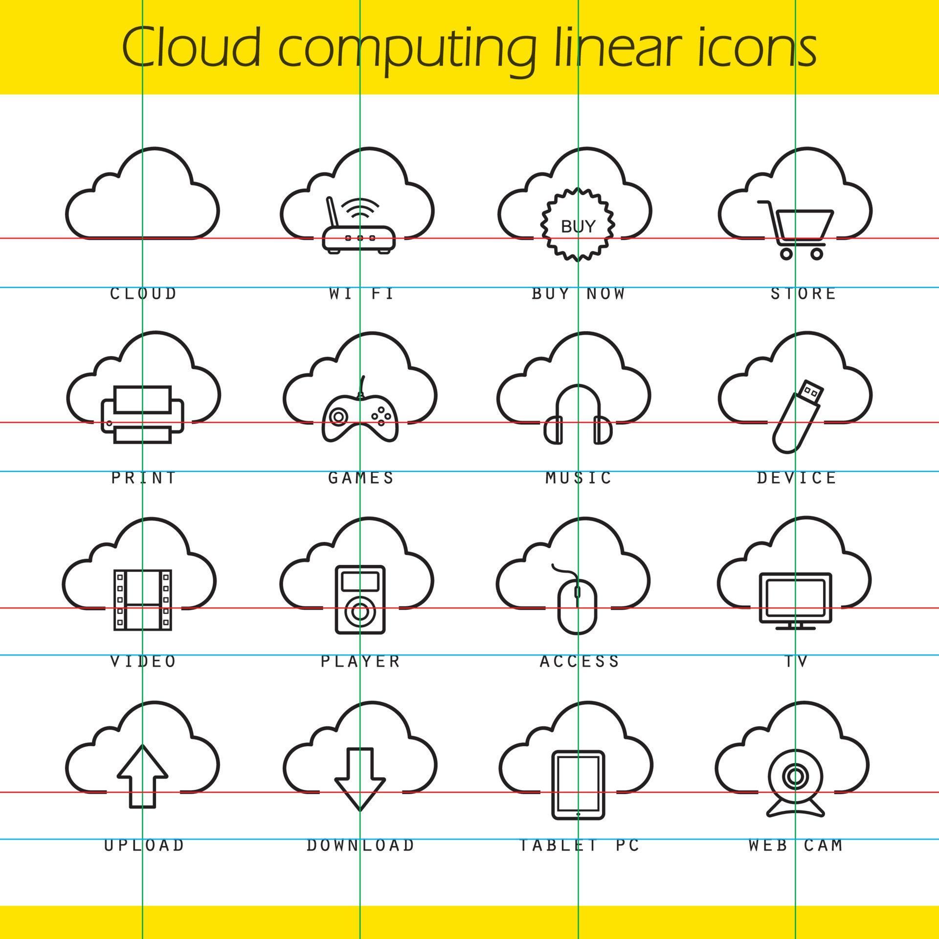 Cloud computing linear icons set. Buy now, download, upload and print ...