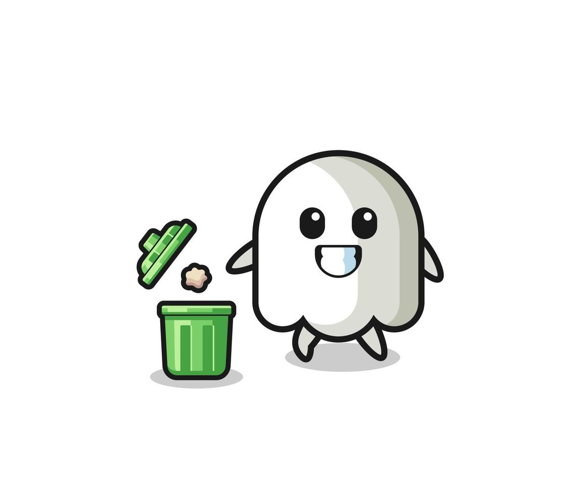 illustration of the ghost throwing garbage in the trash can 4647861 ...