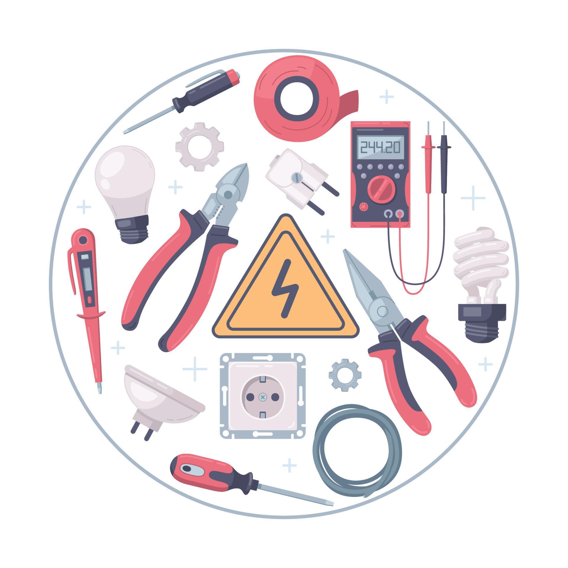 Electricians Tools Circle Composition 4661310 Vector Art at Vecteezy