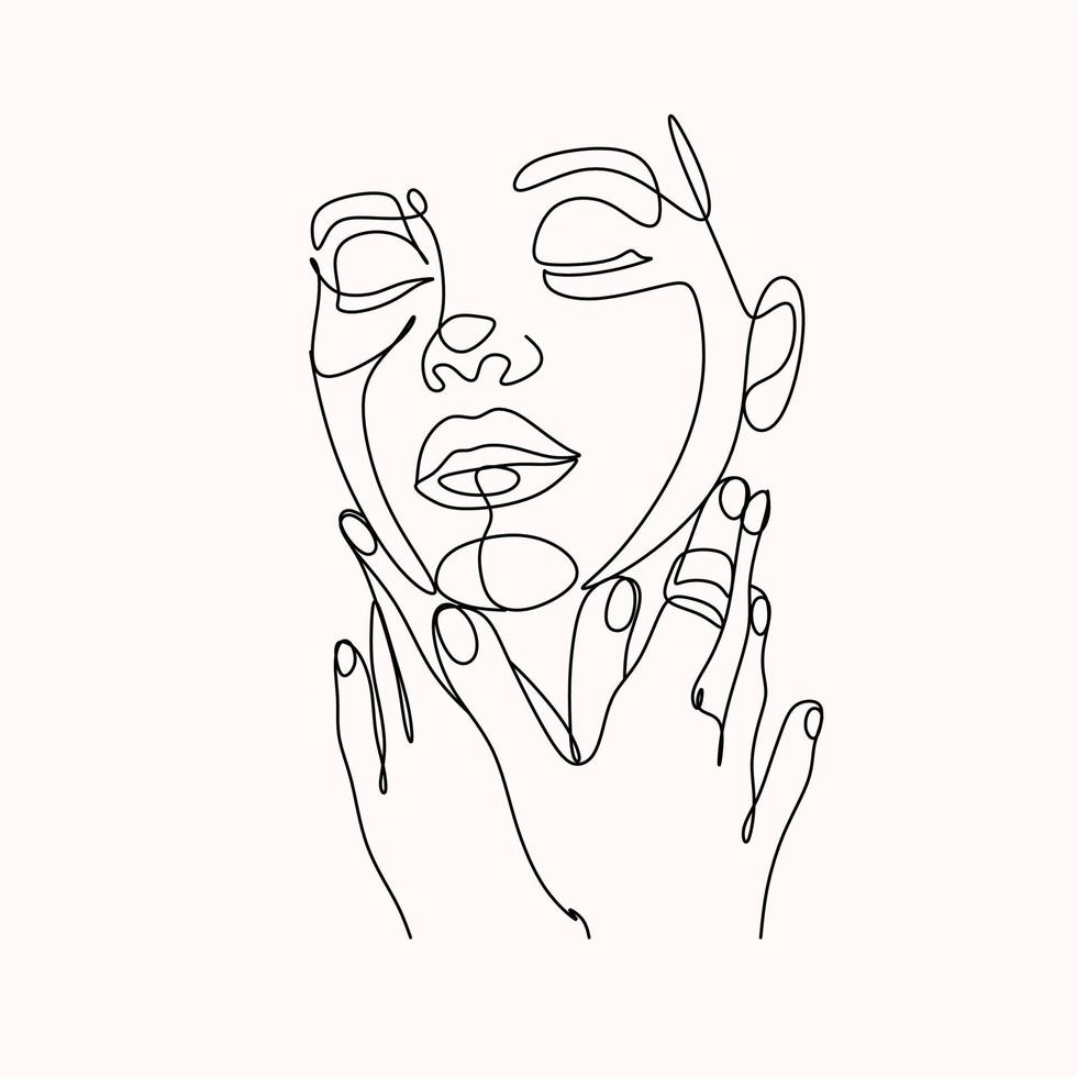 Feminine Face Line Art Vector Minimalist Line Drawing Woman Face