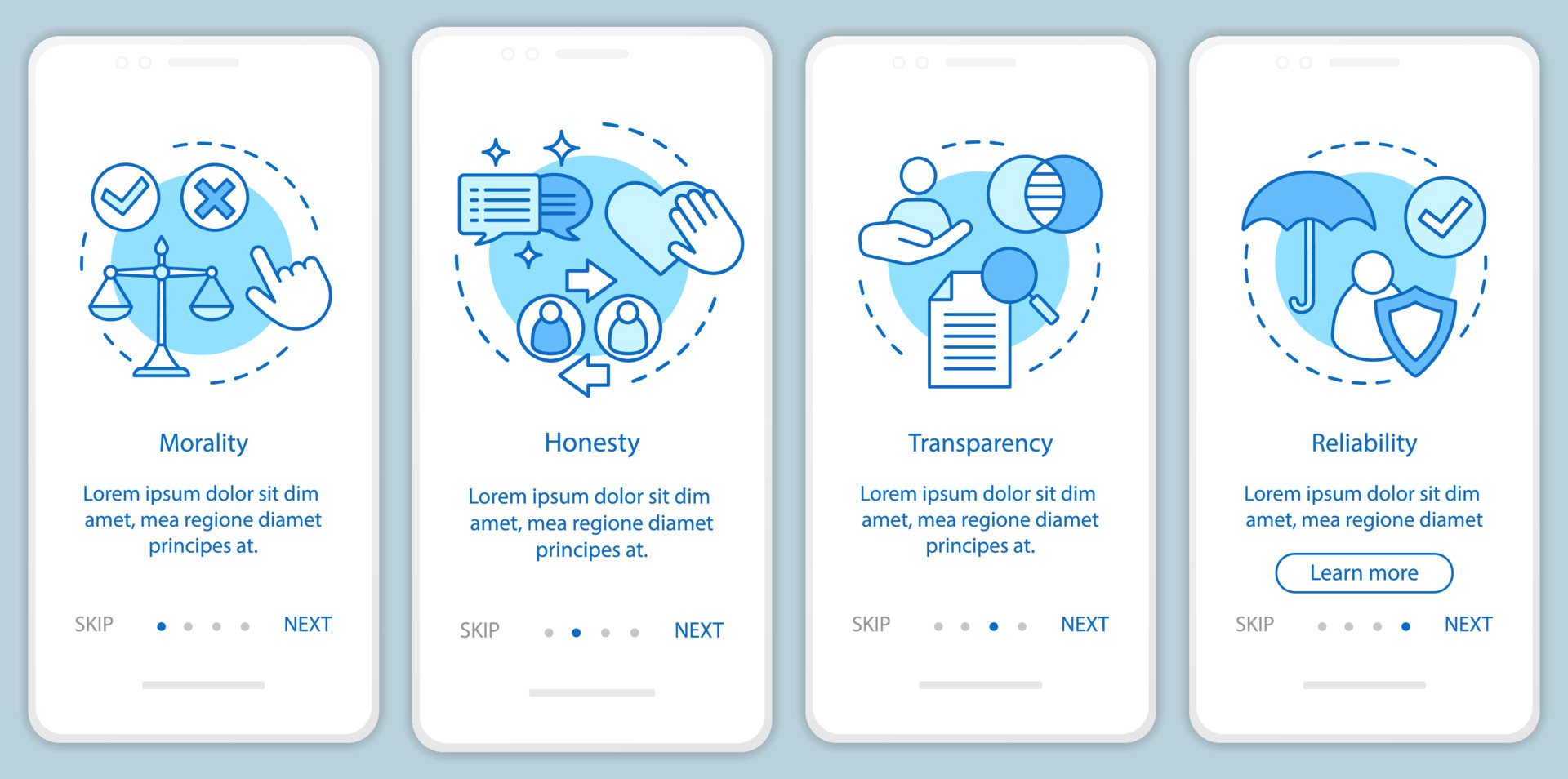Ethical Principles Onboarding Mobile App Page Screen Vector Template