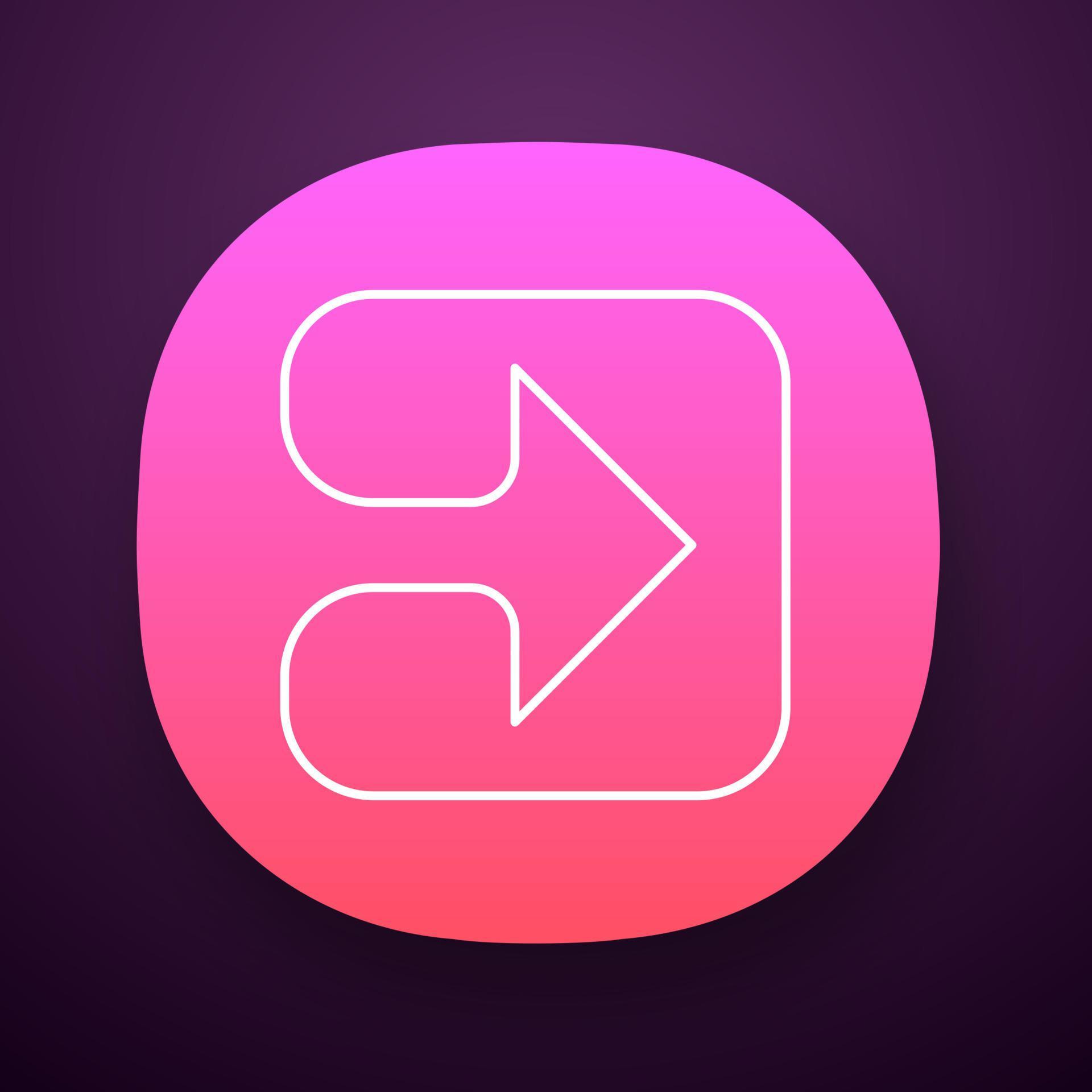 Arrow in square app icon. Forward indicator, right turn. Pointer sign. Arrowhead pointing ...