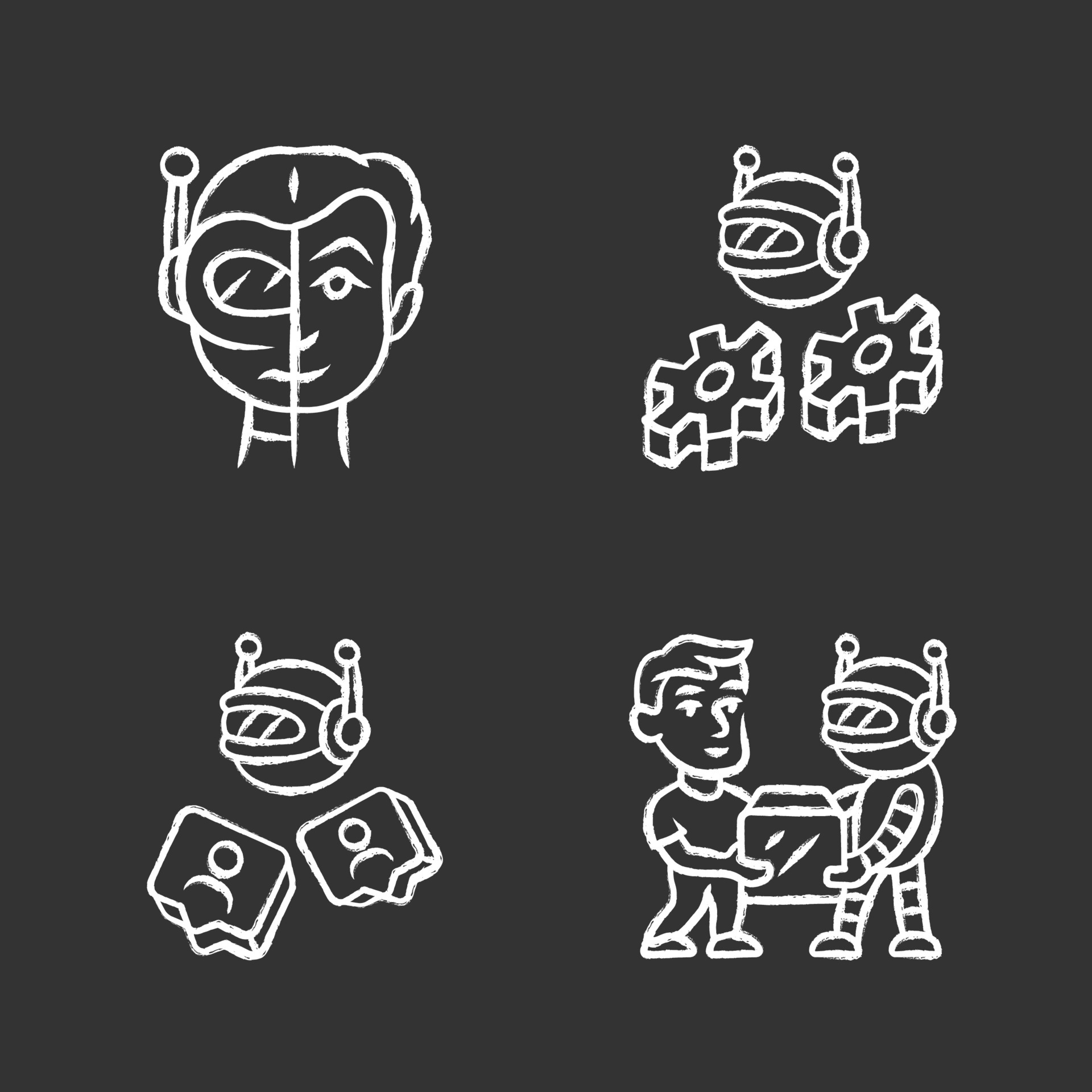 Software Bot Chalk Icons Set Socialbot Transactional Impersonator