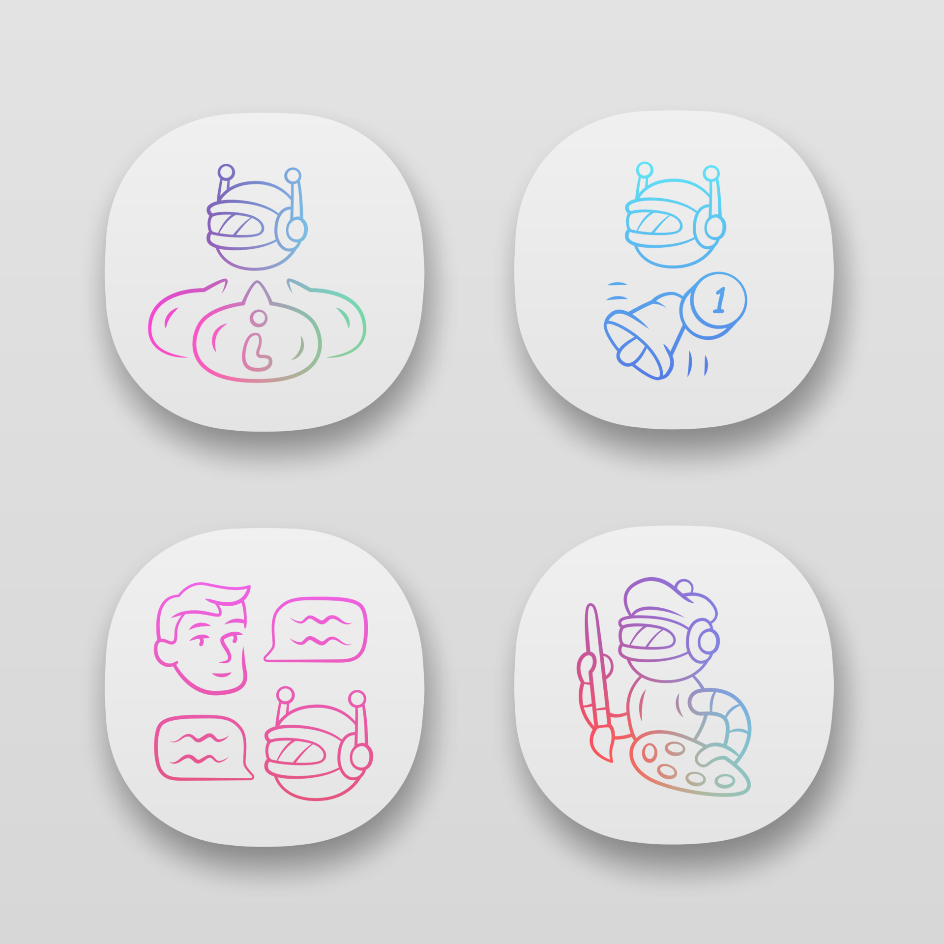 Internet Robots App Icons Set Chatbot Informational Proactive Art Bots Cybernetics