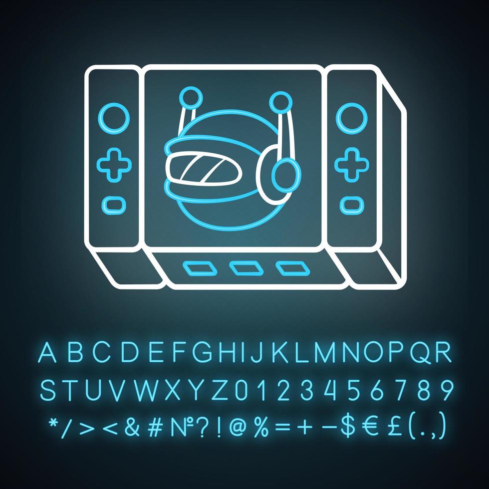 Game bot neon light icon. Artificial intelligence software algorithms. Virtual reality. Non ...