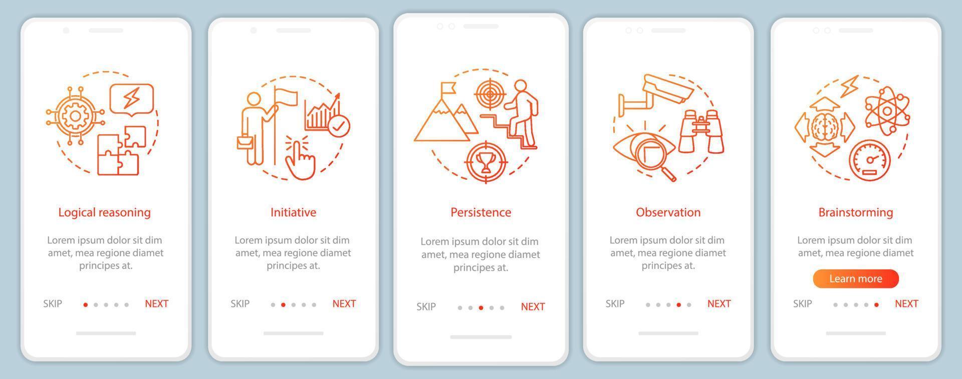 Professional Qualities Onboarding Mobile App Screen Vector Template Hr Soft Skills Walkthrough