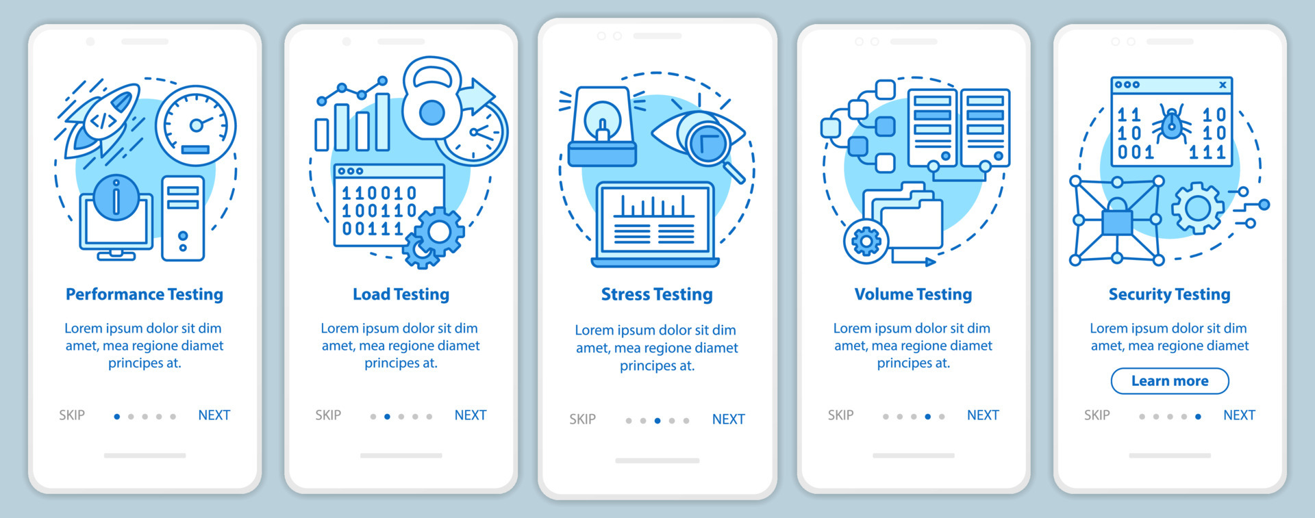 Non Functional Software Testing Blue Onboarding Mobile App Page Screen