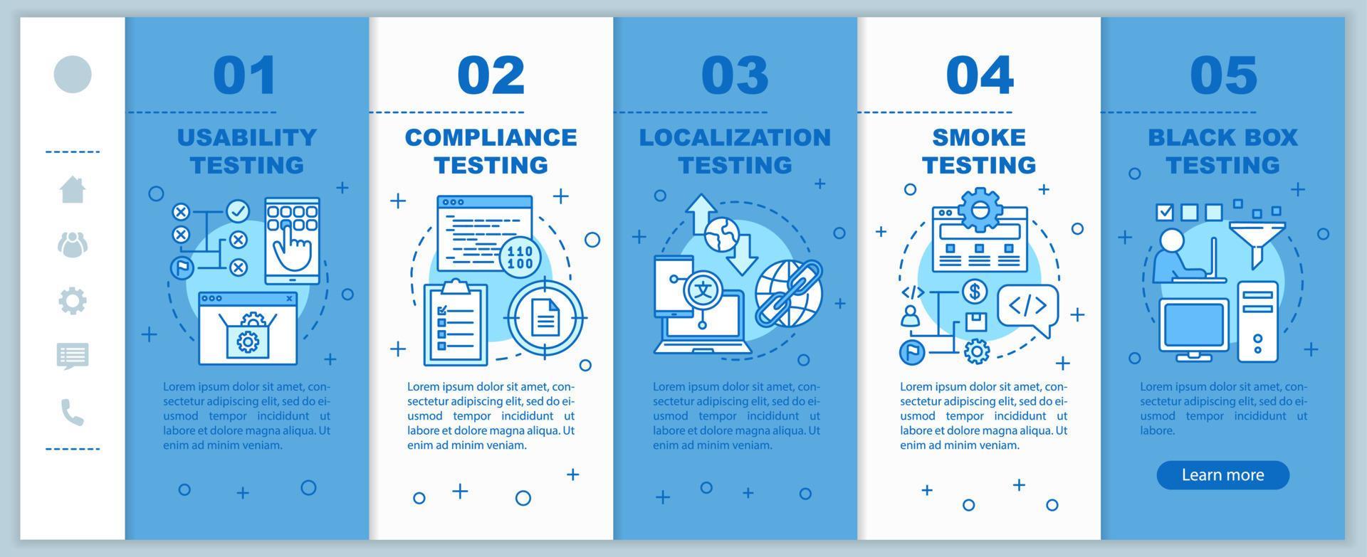 Non Functional Software Testing Blue Onboarding Mobile Web Pages Vector Template Responsive