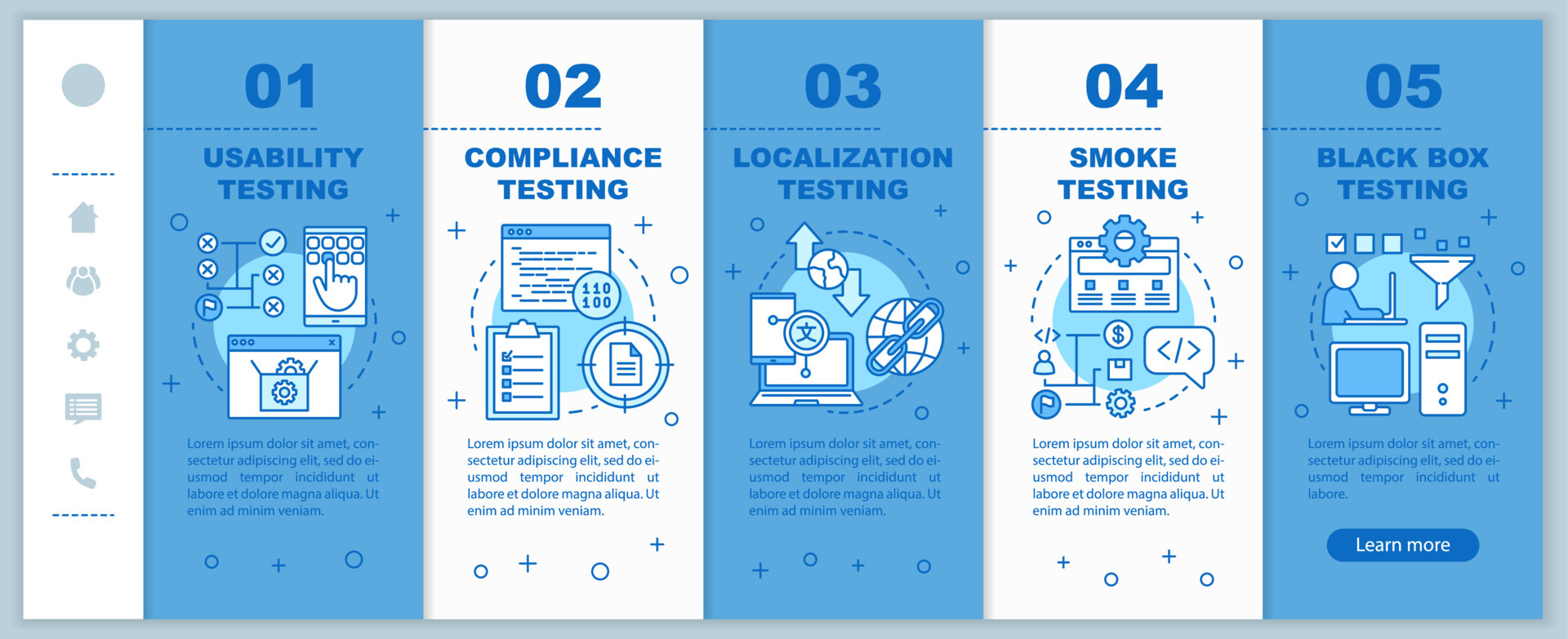 Non Functional Software Testing Blue Onboarding Mobile Web Pages Vector