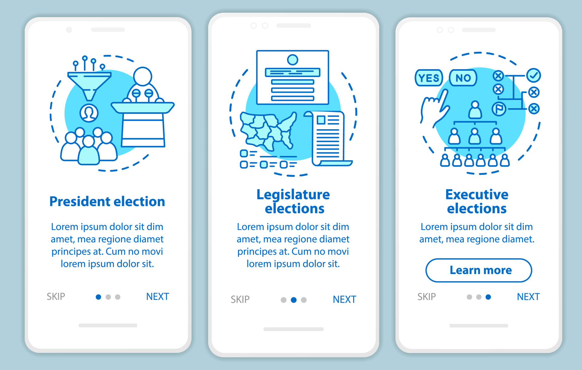 Elections onboarding mobile app page screen with linear concepts ...