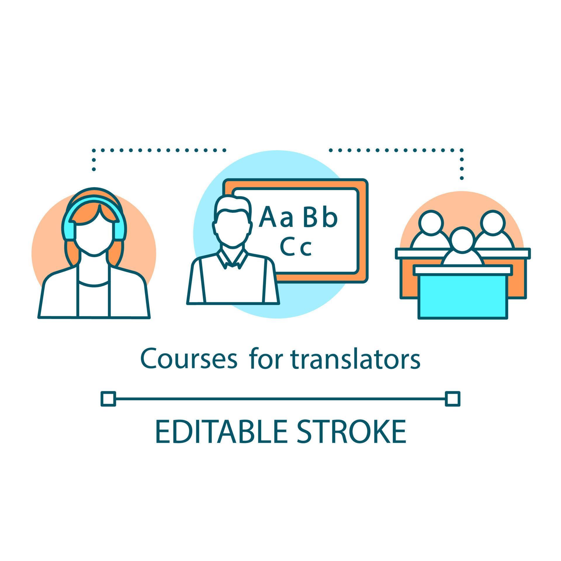 Translation services concept icon. Courses for translators idea thin ...