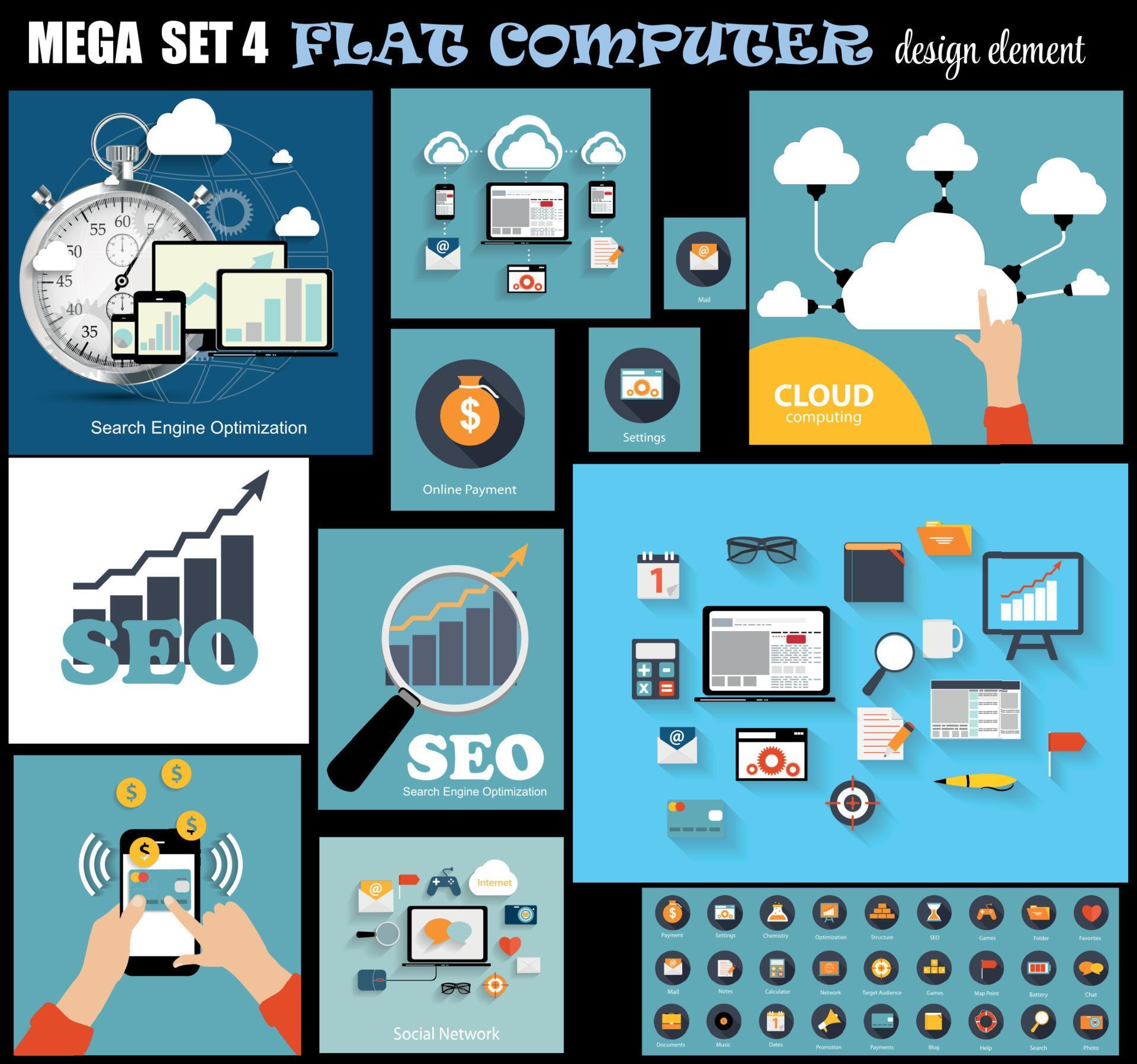 Mega Set Flat Computer Design Vector Illustration 4667772 Vector Art at ...