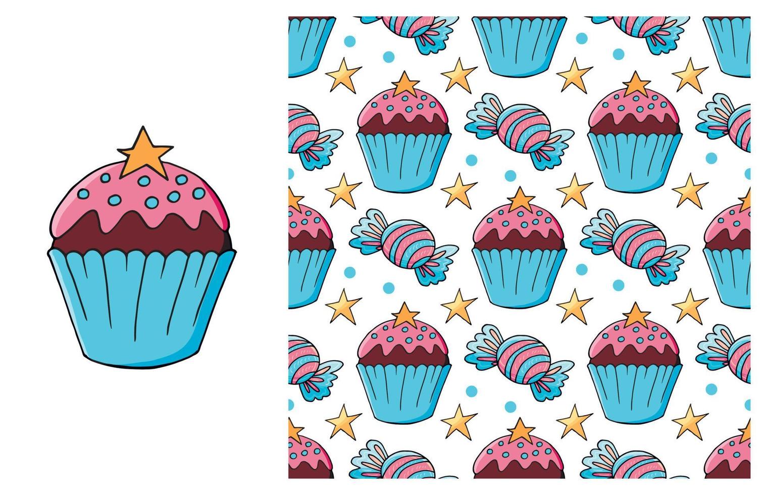Cupcake, muffin. Set of element and seamless pattern 4671803 Vector Art at Vecteezy