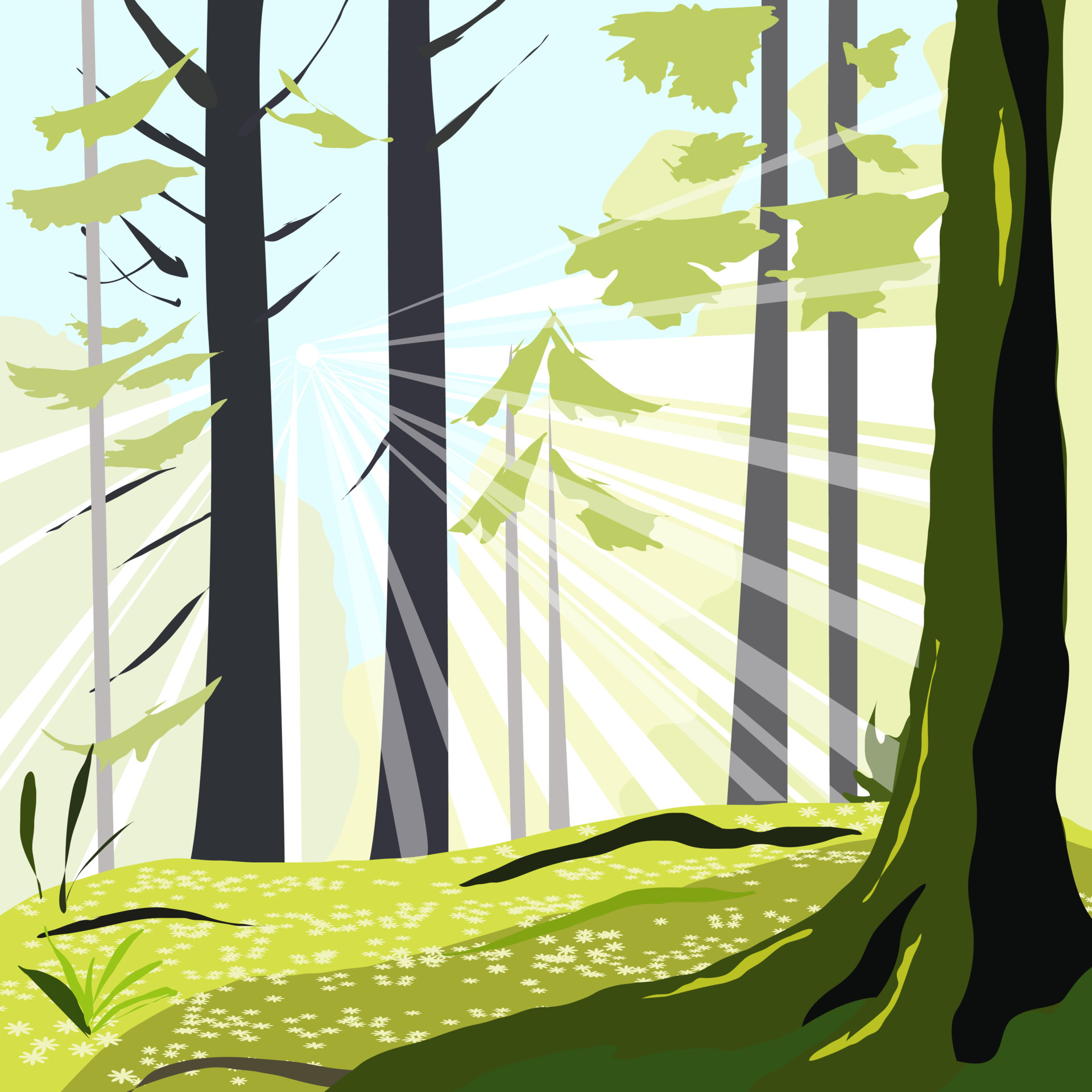 Spring forest on a Sunny day with trees 4677513 Vector Art at Vecteezy