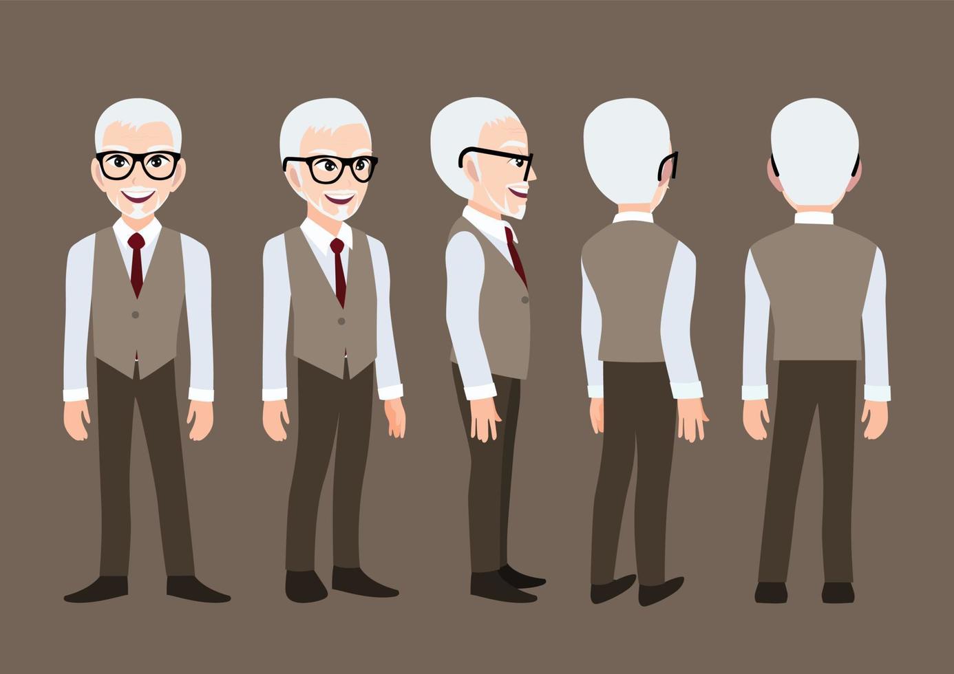 Cartoon Character With Business Man Front Side Back 3 4 View